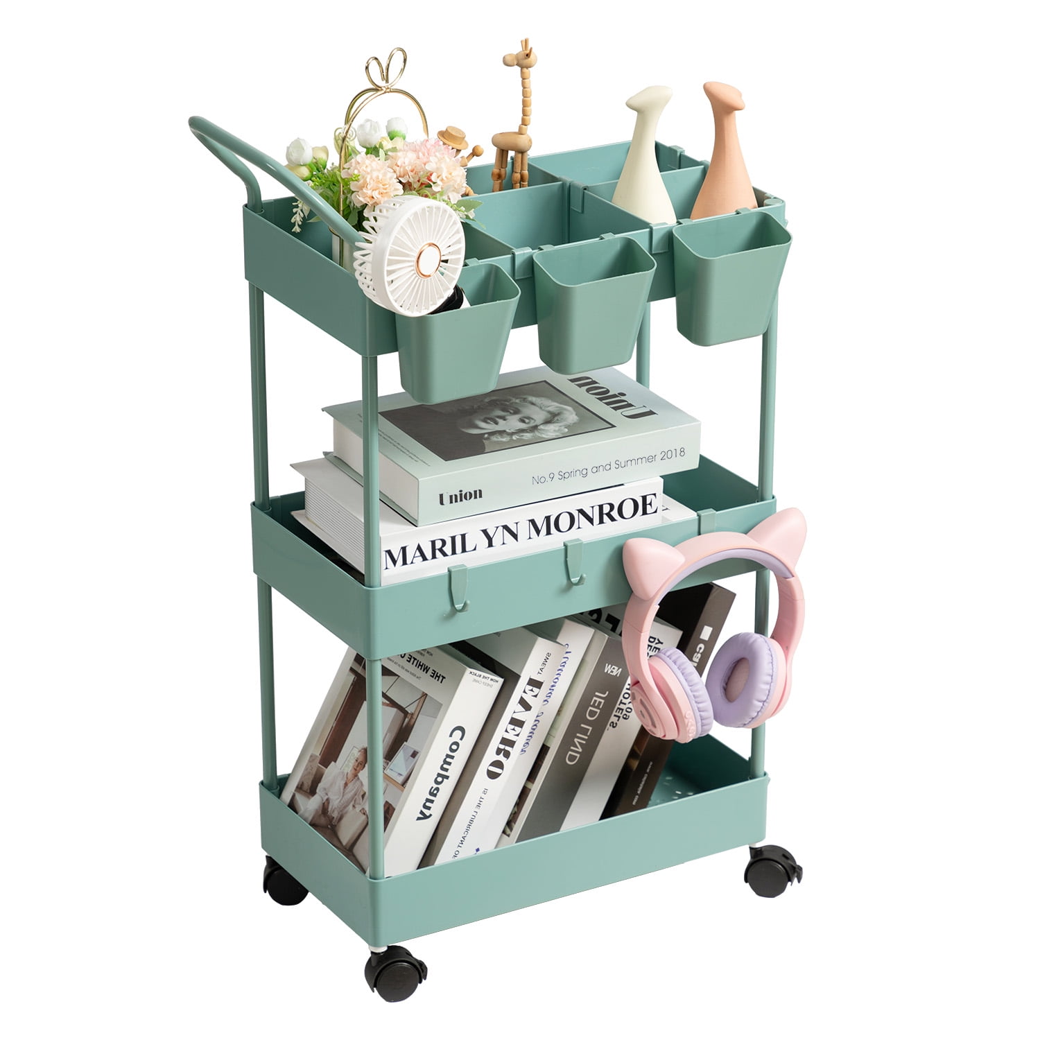 danpinera 3-Tier Narrow Rolling Storage Cart with Lockable Wheels＆U ...