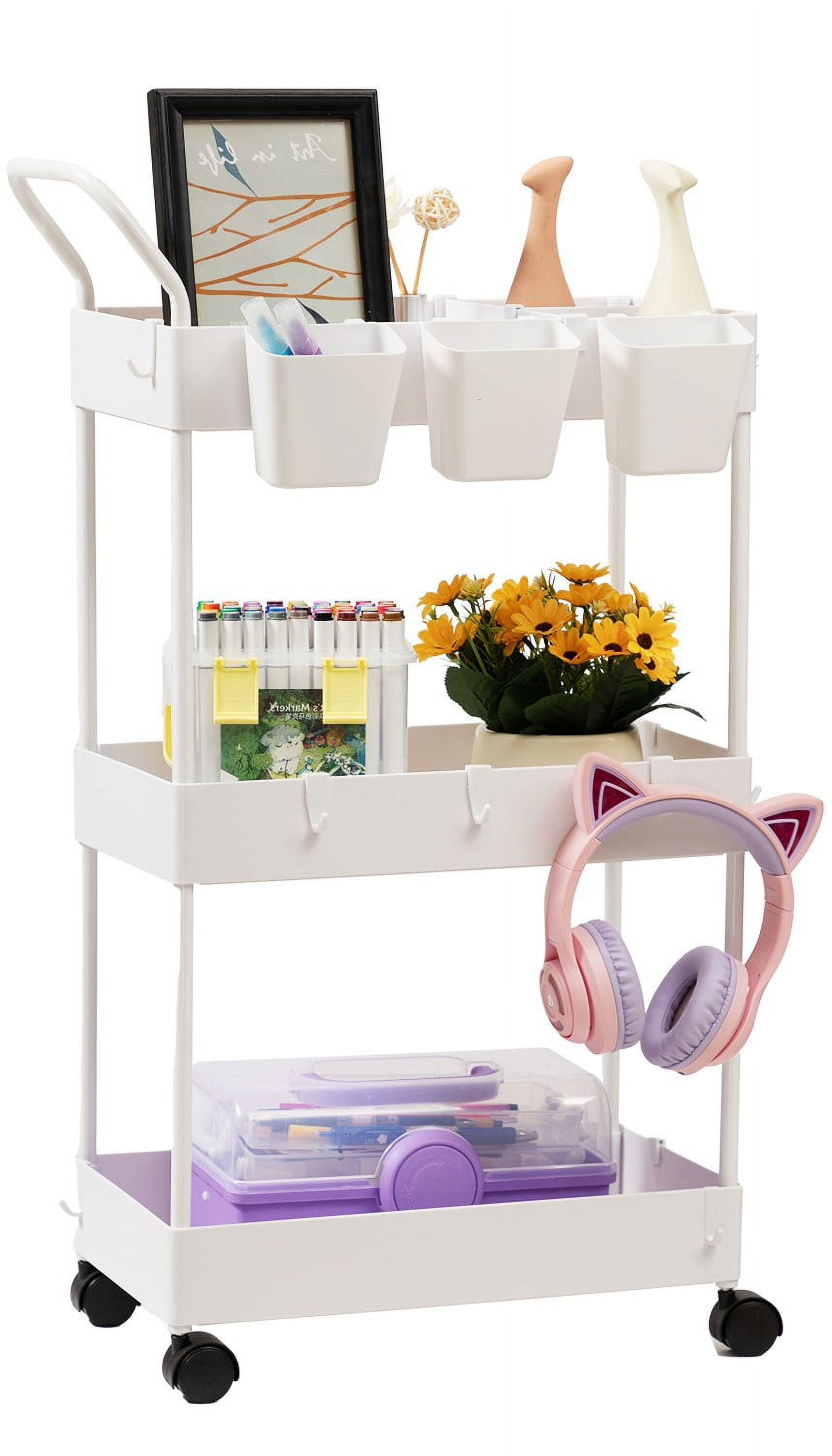 Danpinera 3-Tier Narrow Storage Cart, Lockable Wheels, U-Handle ...