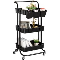 3-Tier Utility Rolling Cart,RLUETIME Mobile Utility Cart with Drawer ...