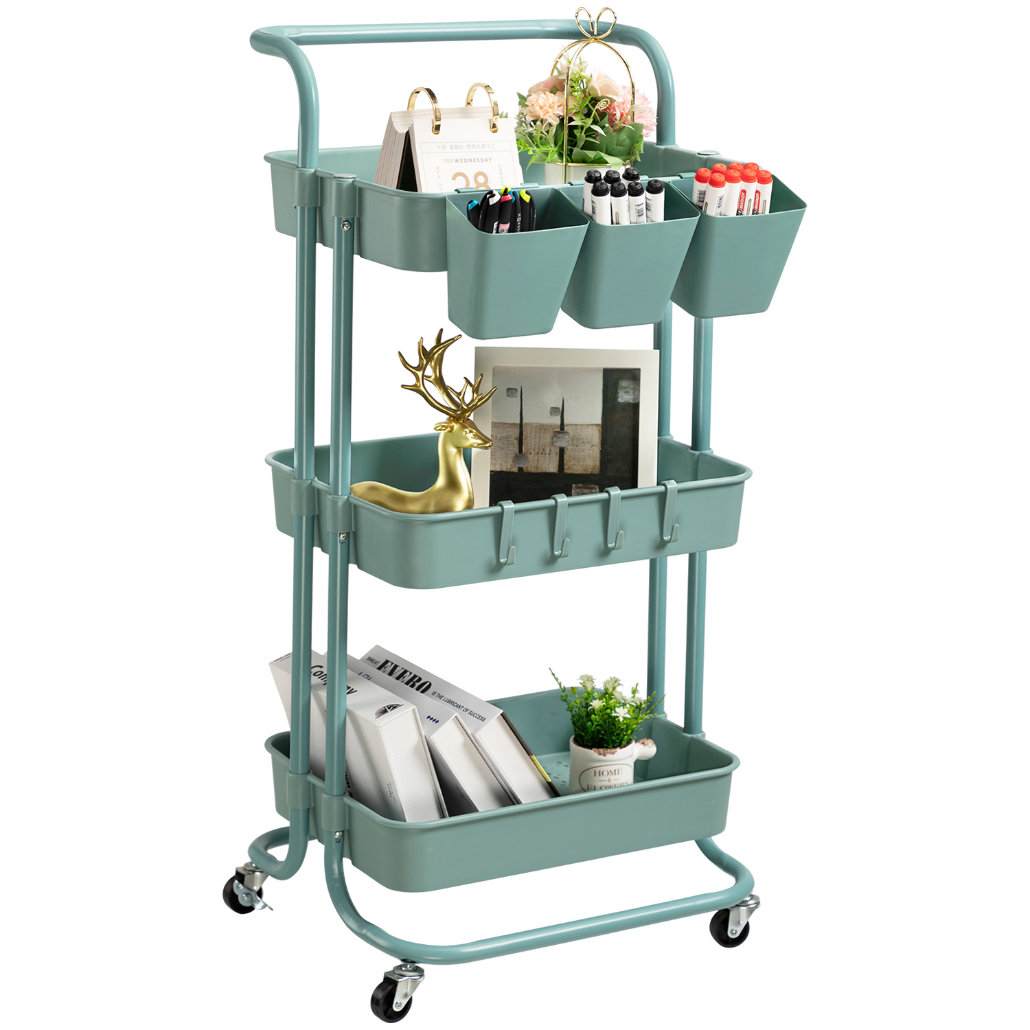 danpinera 3-Tier Slim Mobile Utility Storage Cart with Lockable Wheels ...