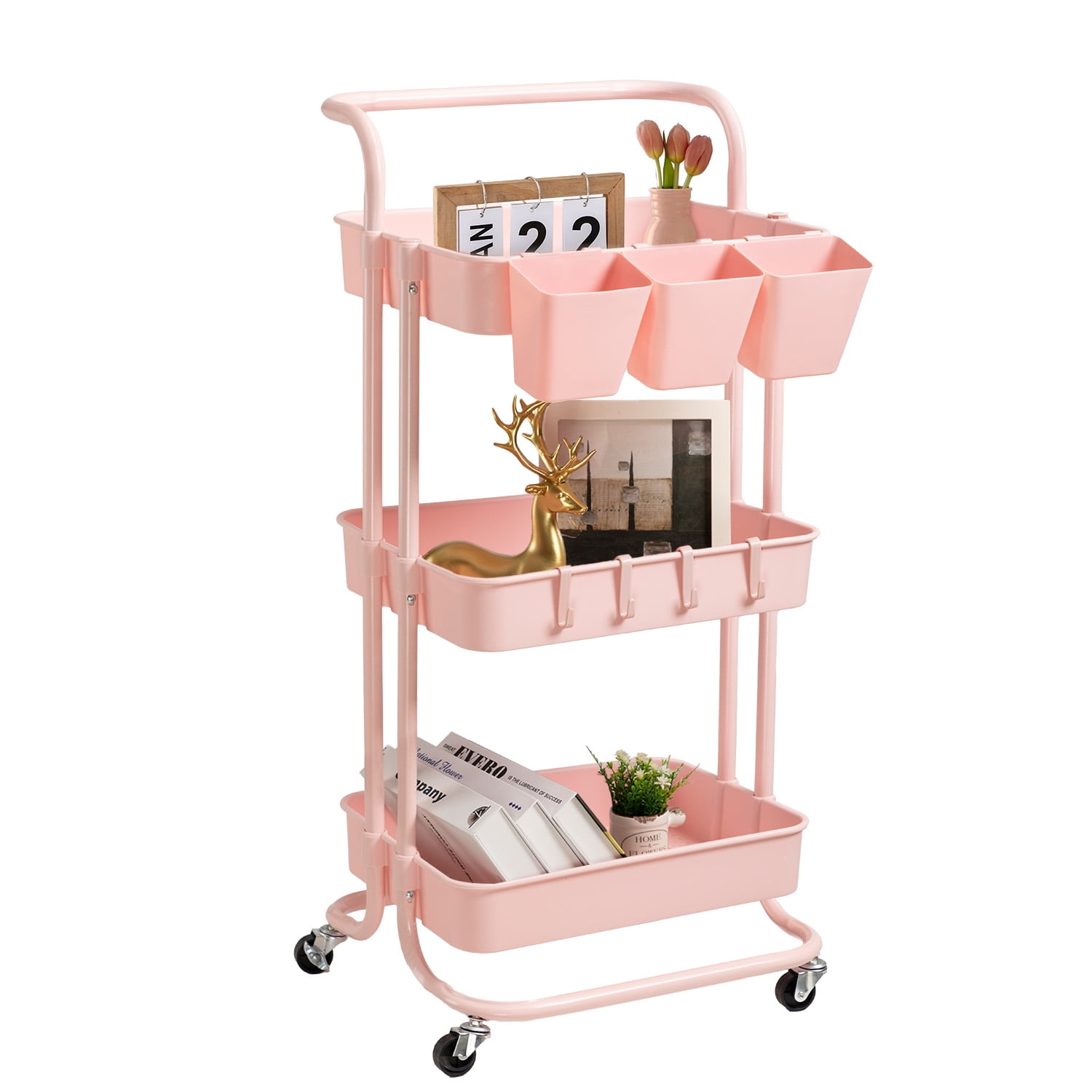 danpinera 3 Tier Rolling Cart, Organize with ABS Plastic Shelves ...