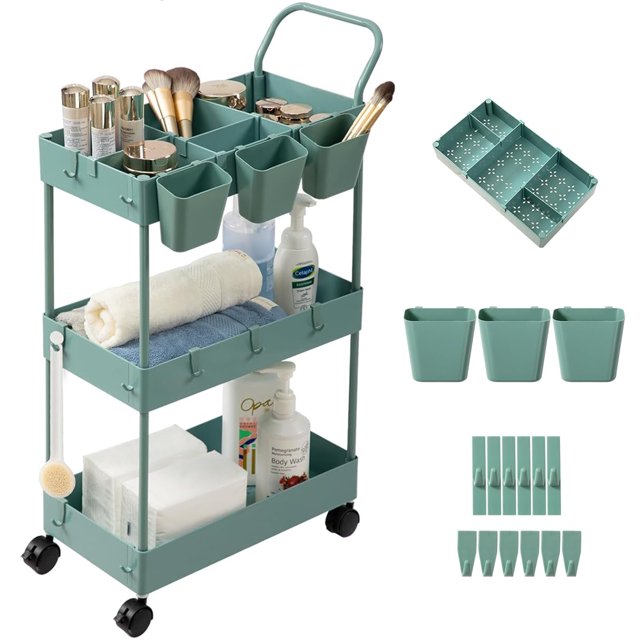 Danpinera 3-Tier Portable Storage Trolley with Lockable Wheels & U ...