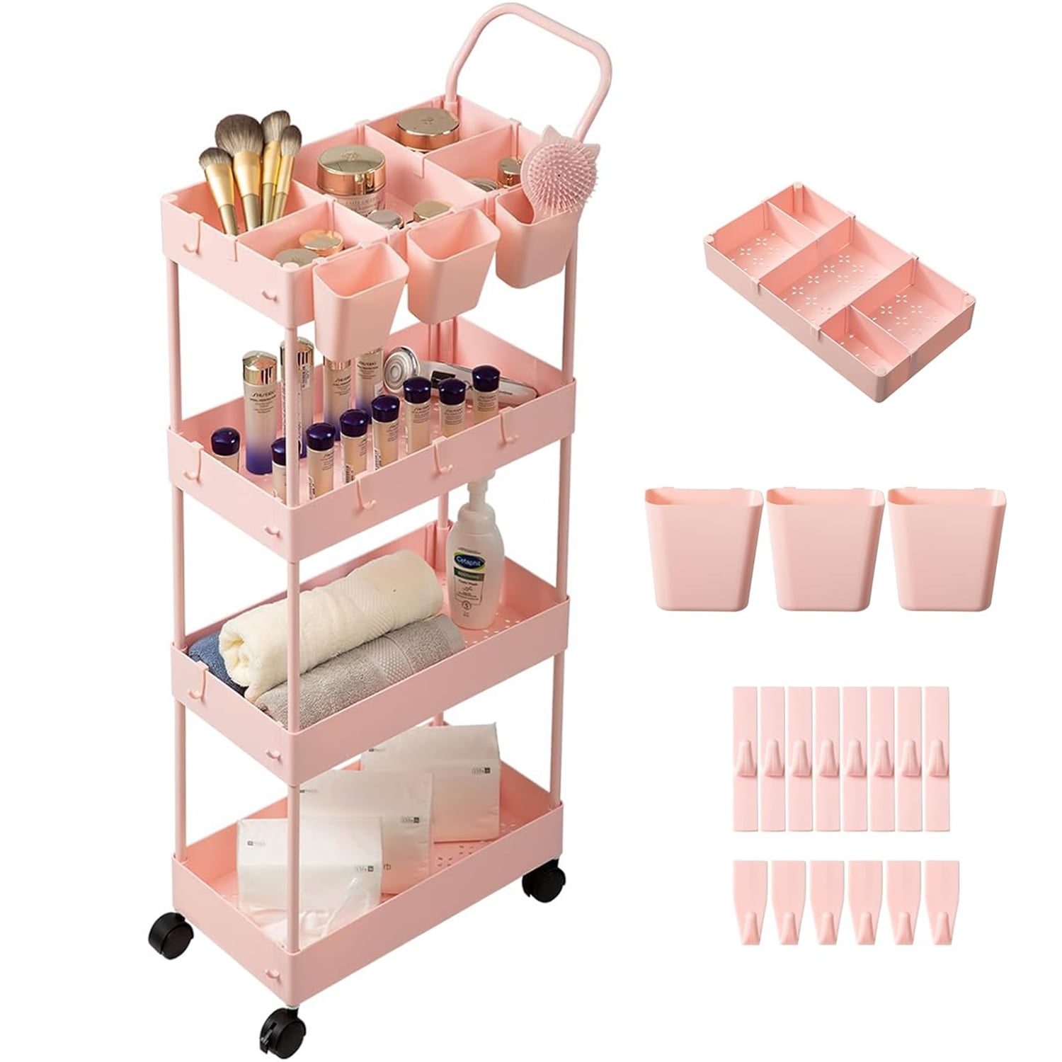 Danpinera 4-Tier Slim Storage Cart, Steel Frame, ABS Tray, Lockable ...