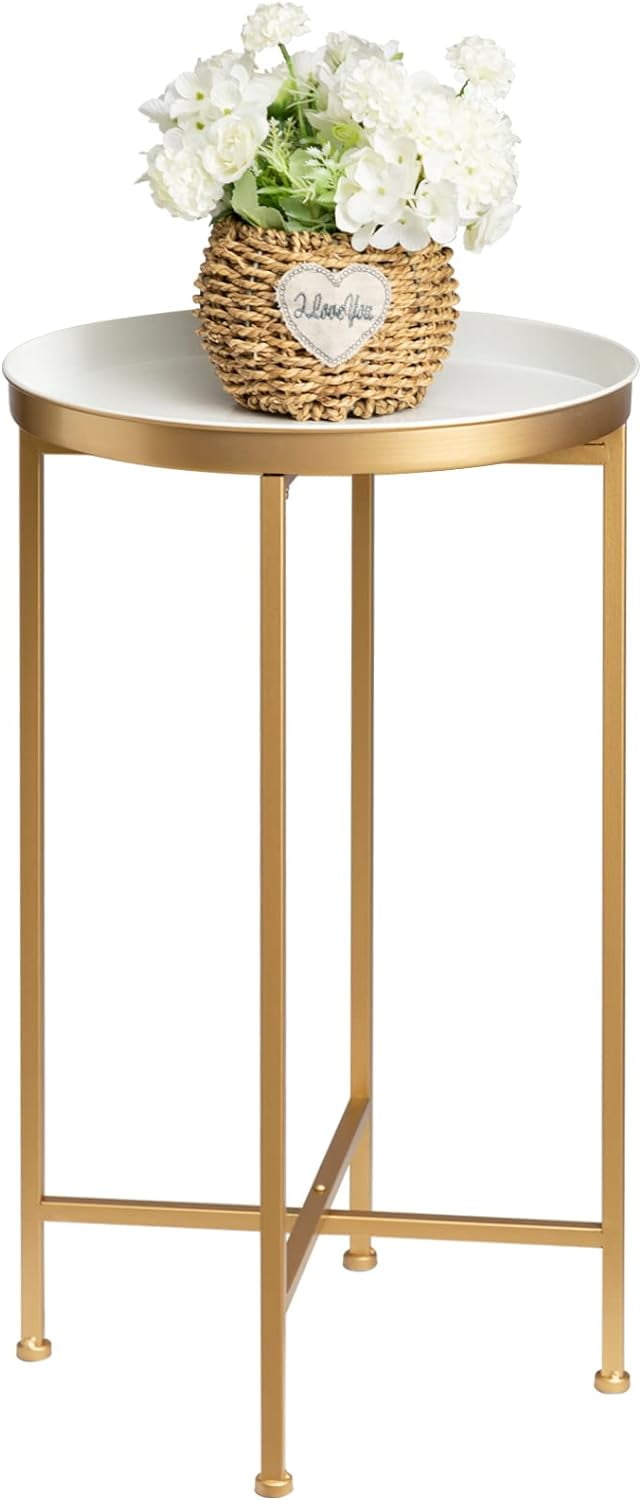 danpinera Gold Side Table, Metal Folding Black Side Table Small Round ...