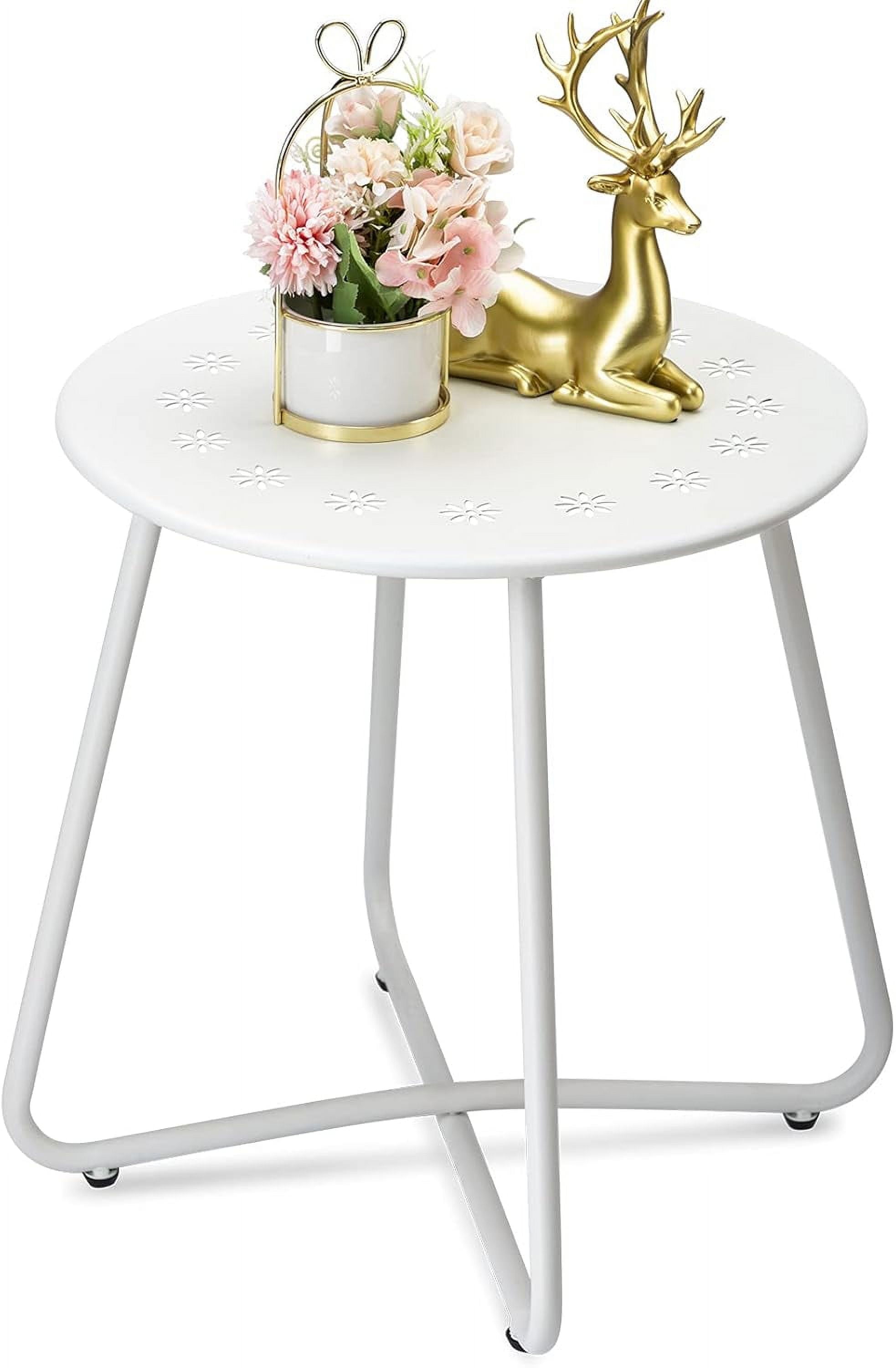 danpinera Outdoor Patio Side Table, Small Round Metal End Table,Weather ...
