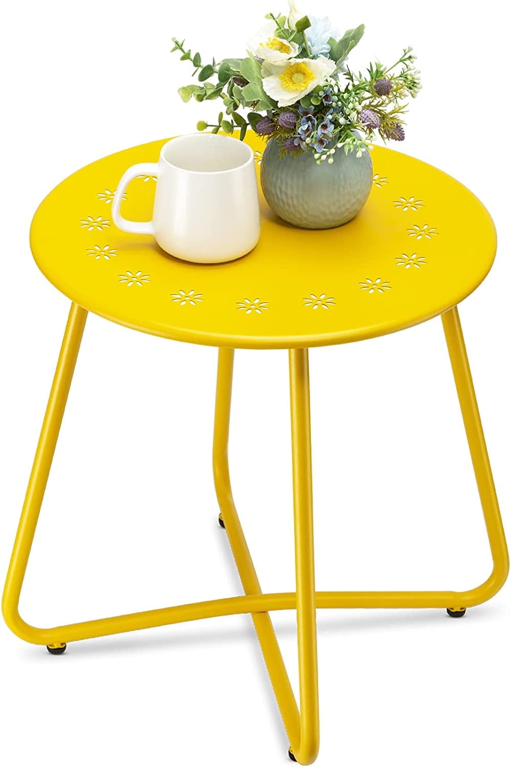 danpinera Outdoor Patio Side Table, Small Round Metal End Table,Weather ...