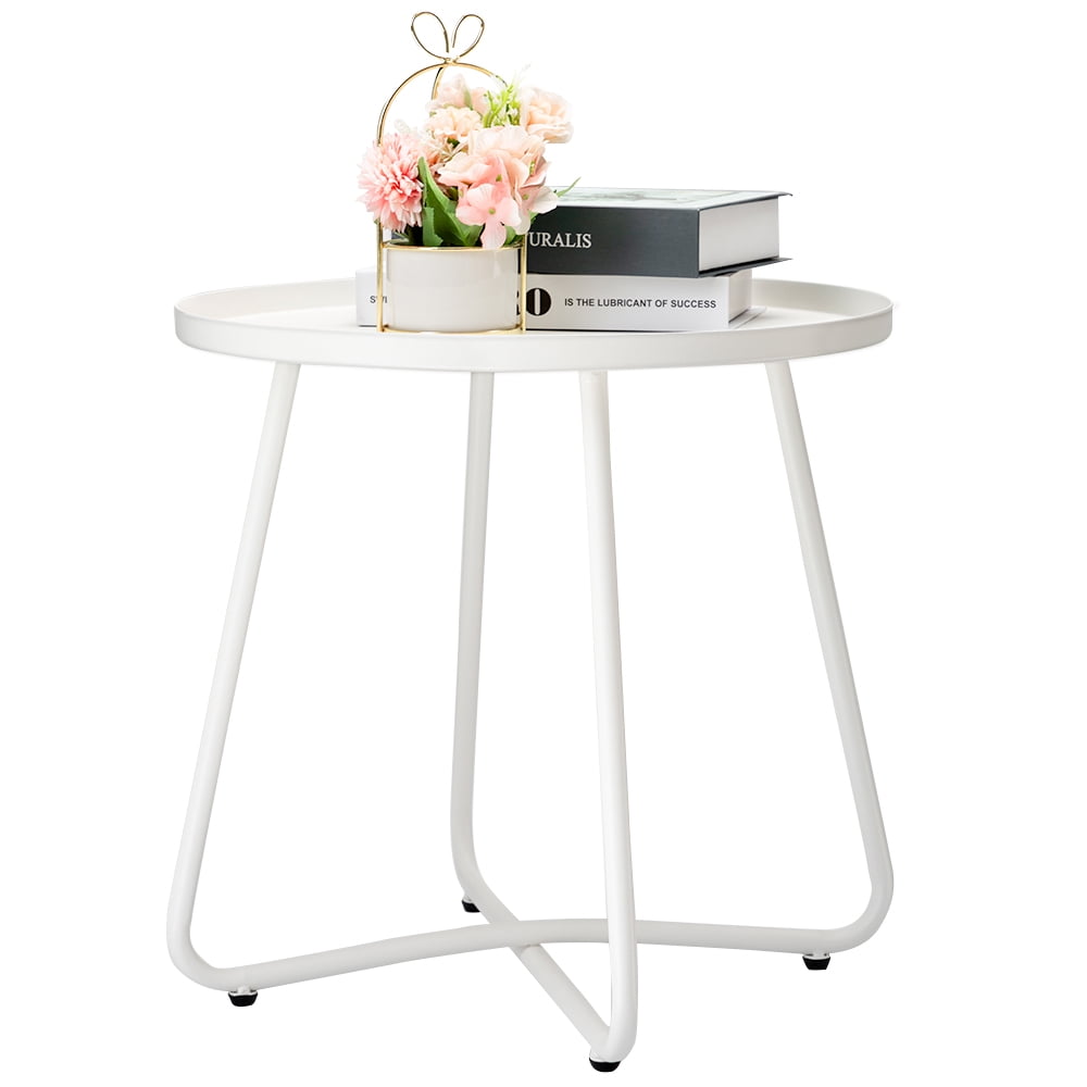 danpinera Outdoor Patio Side Table, Small Round Metal End Table with ...