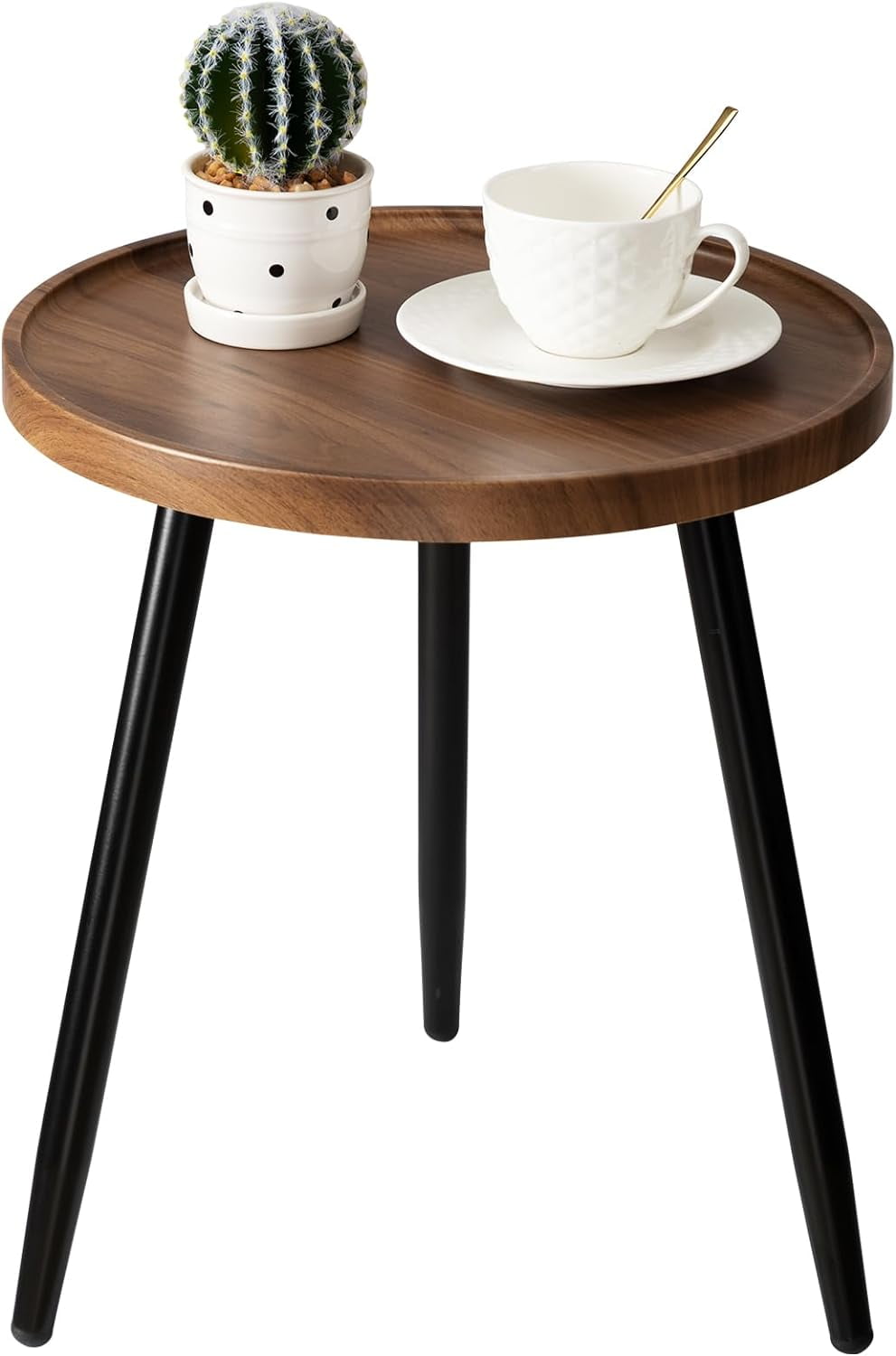 danpinera Round Side Table, Metal Legged Accent Table with Wooden Tray ...