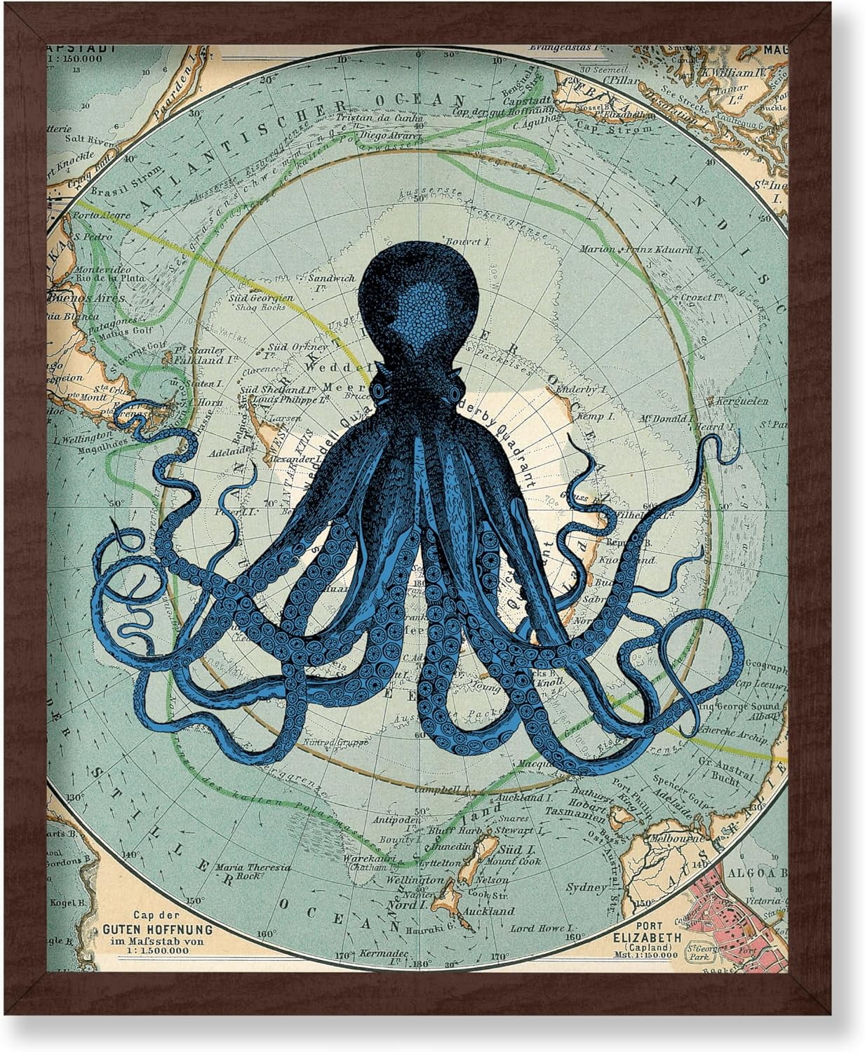 dashauibi-Vintage Octopus Poster - Aquatic Print - Antarctica Map Art ...