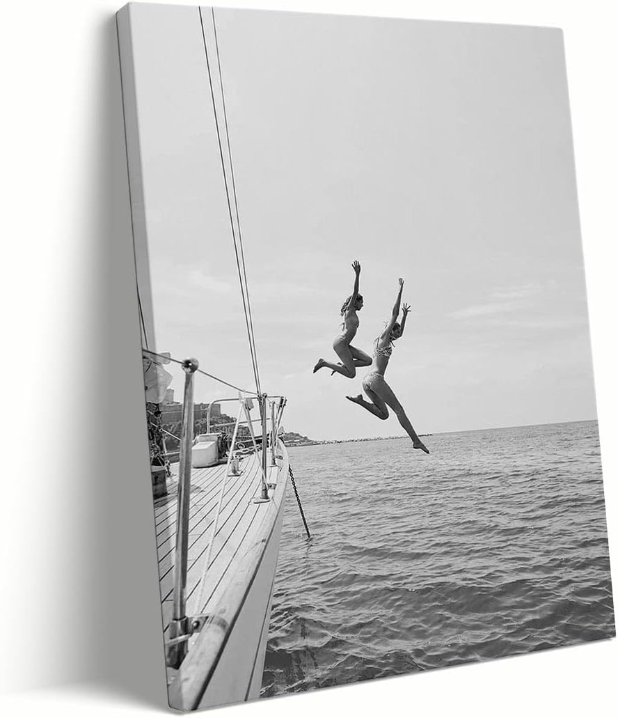dashuaibi-80s vintage wall art poster Black and White Poster Ocean Jump Sail Boat Yacht Wall Art ...