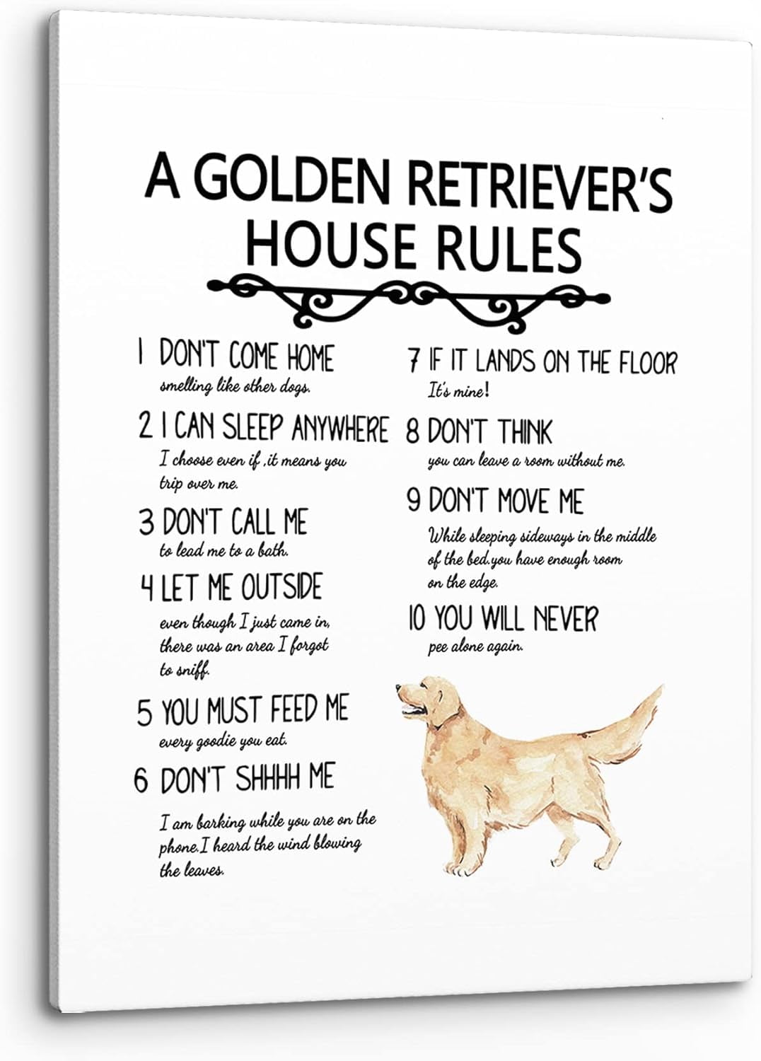 dashuaibi-A Golden Retriever‘s House Rules Wall Art, Funny Golden Retriever Dog Quote Print ...