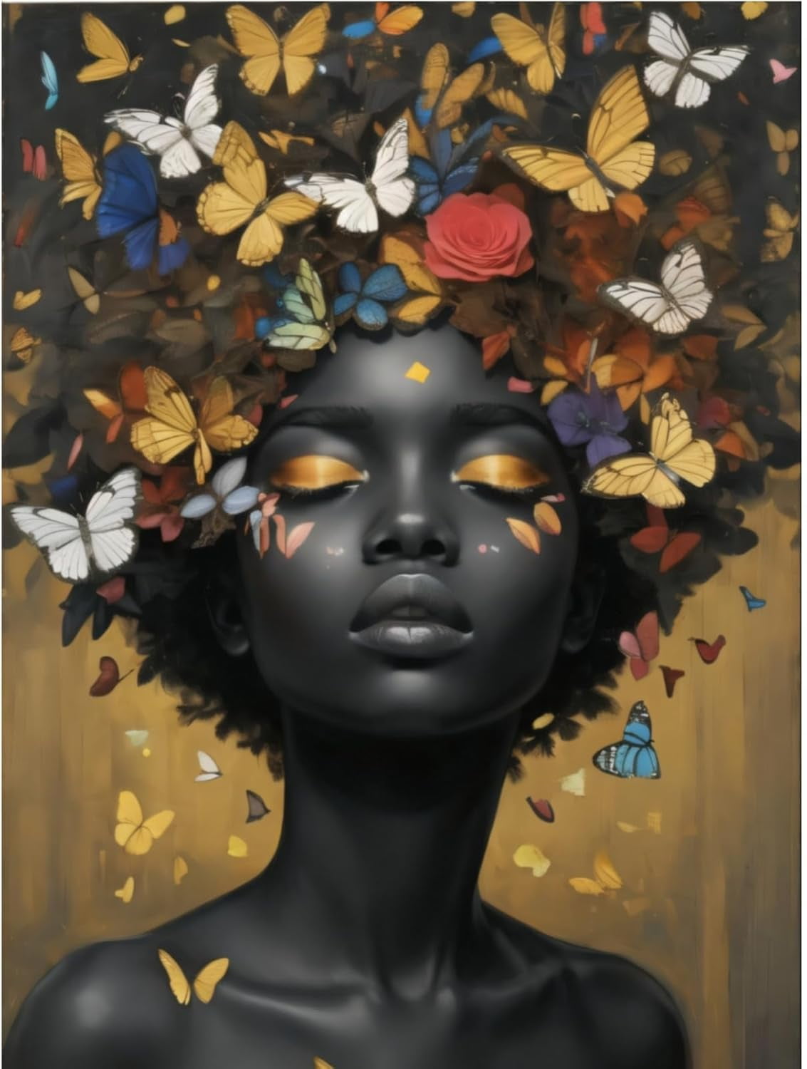 dashuaibi-African American Wall Art Black Girl Canvas Art Poster Yellow and White Butterfly ...