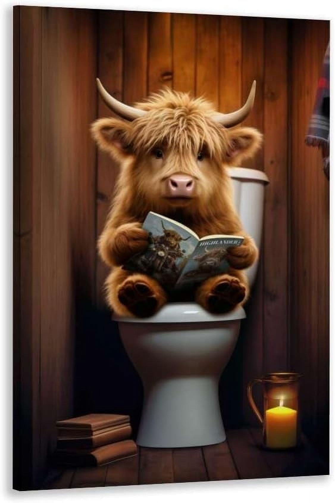 dashuaibi-Baby Highland Cow Toilet Reading Newspaper funny bathroom ...