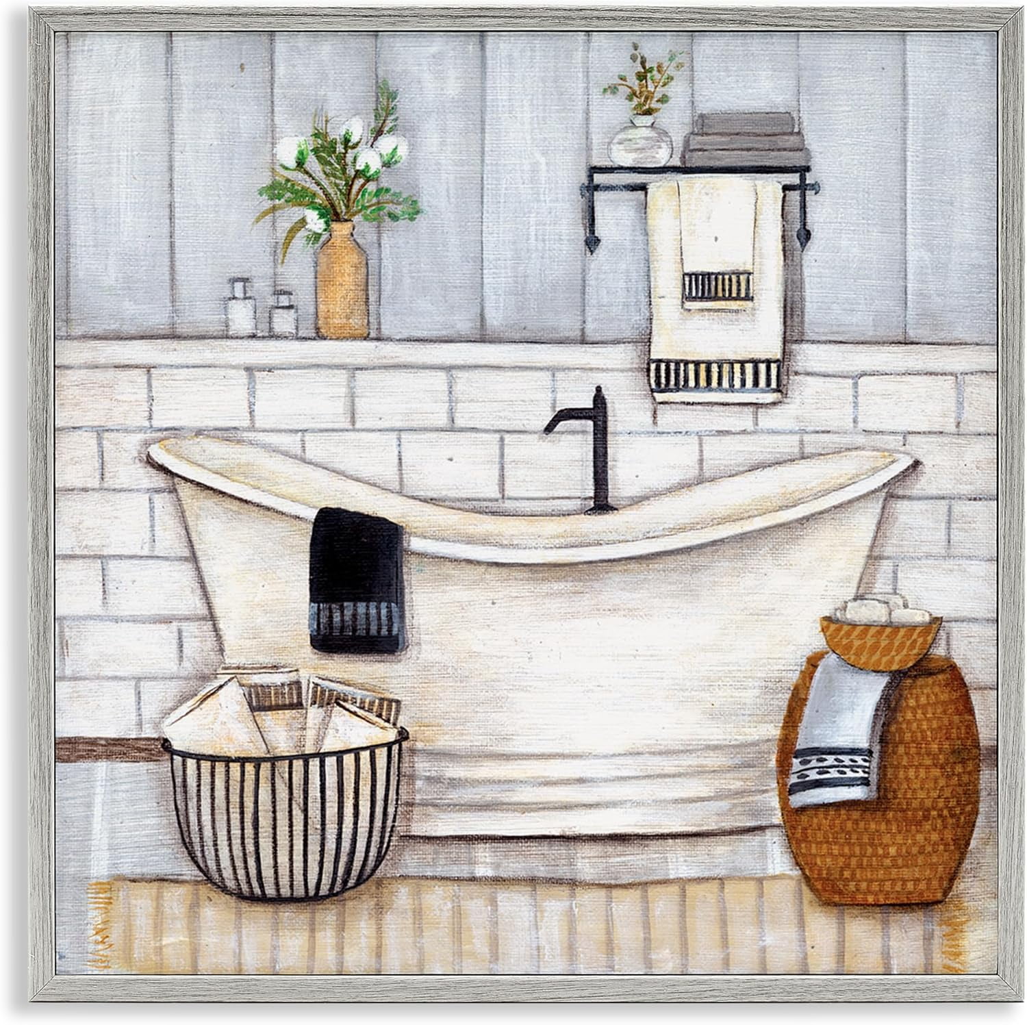 dashuaibi-Bathroom Farmhouse Style Tub Neutral Grey Drawing, Design by Yellow Café Gray Wall Art ...