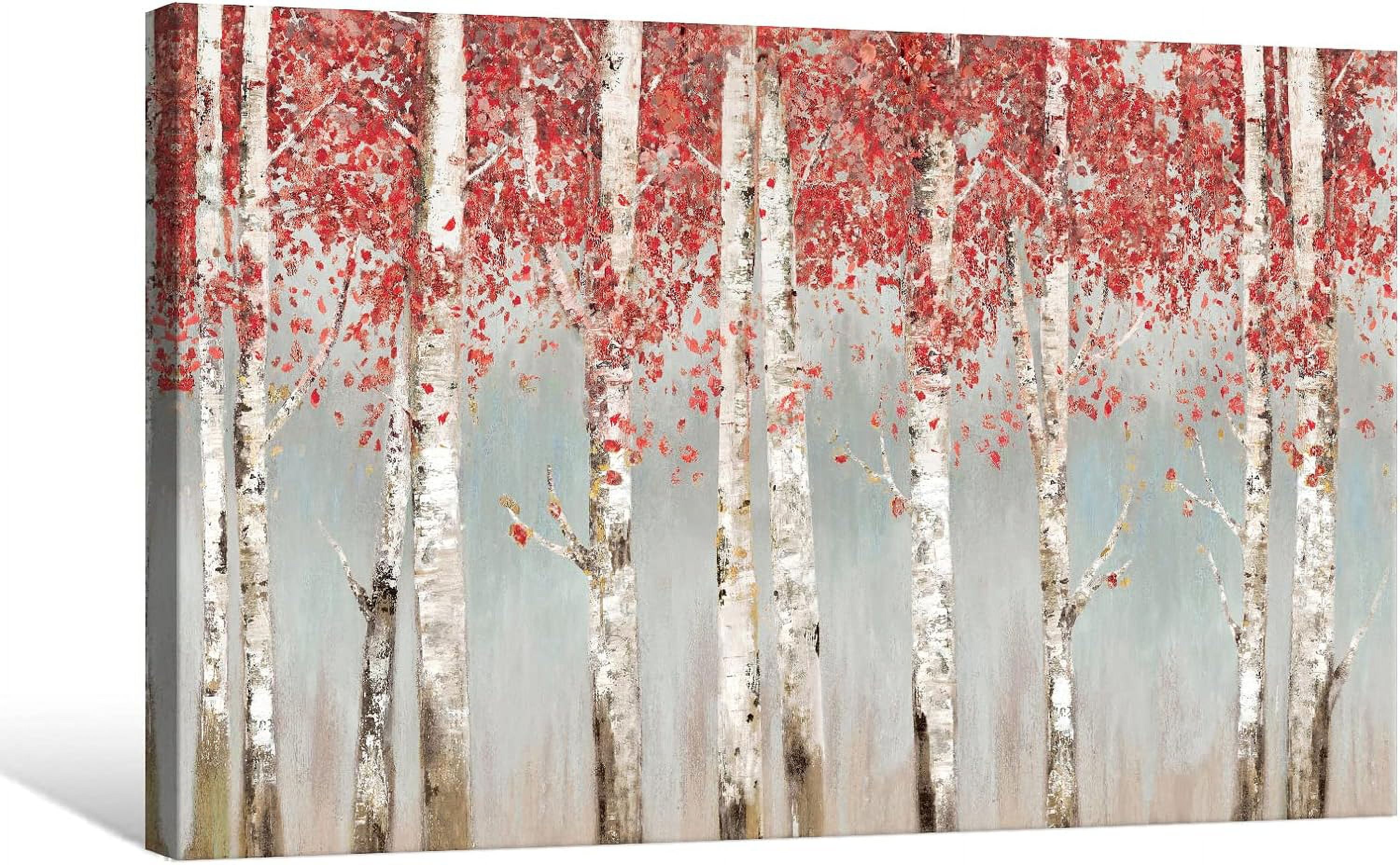 dashuaibi-Birch Tree Canvas Wall Art Red Autumn Tree Wall Decor ...