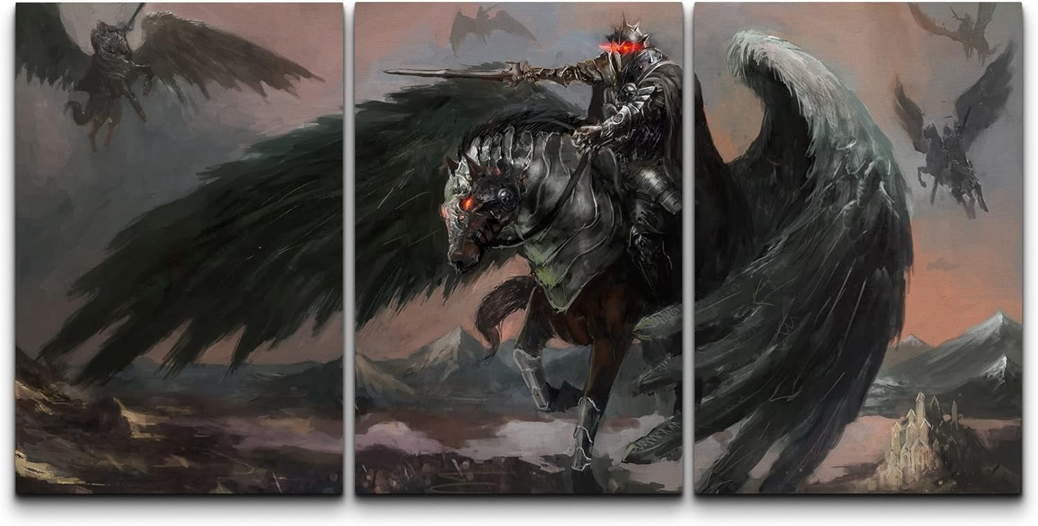 dashuaibi-Canvas Print Wall Art Set Dark Pegasus Valkyrie Knight Sky ...