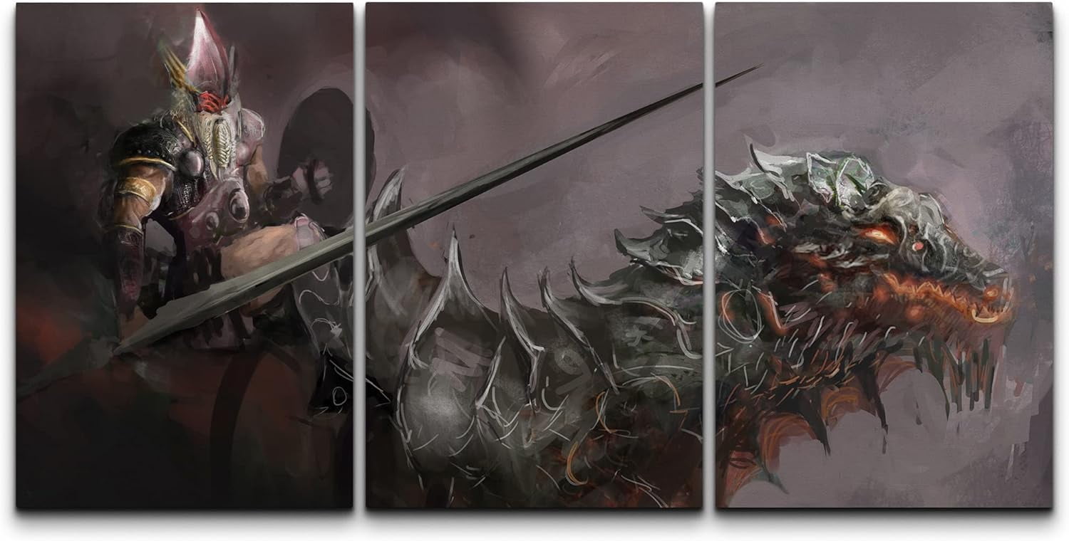 dashuaibi-Canvas Print Wall Art Set Mystic Magic Dragon Riding Knight ...