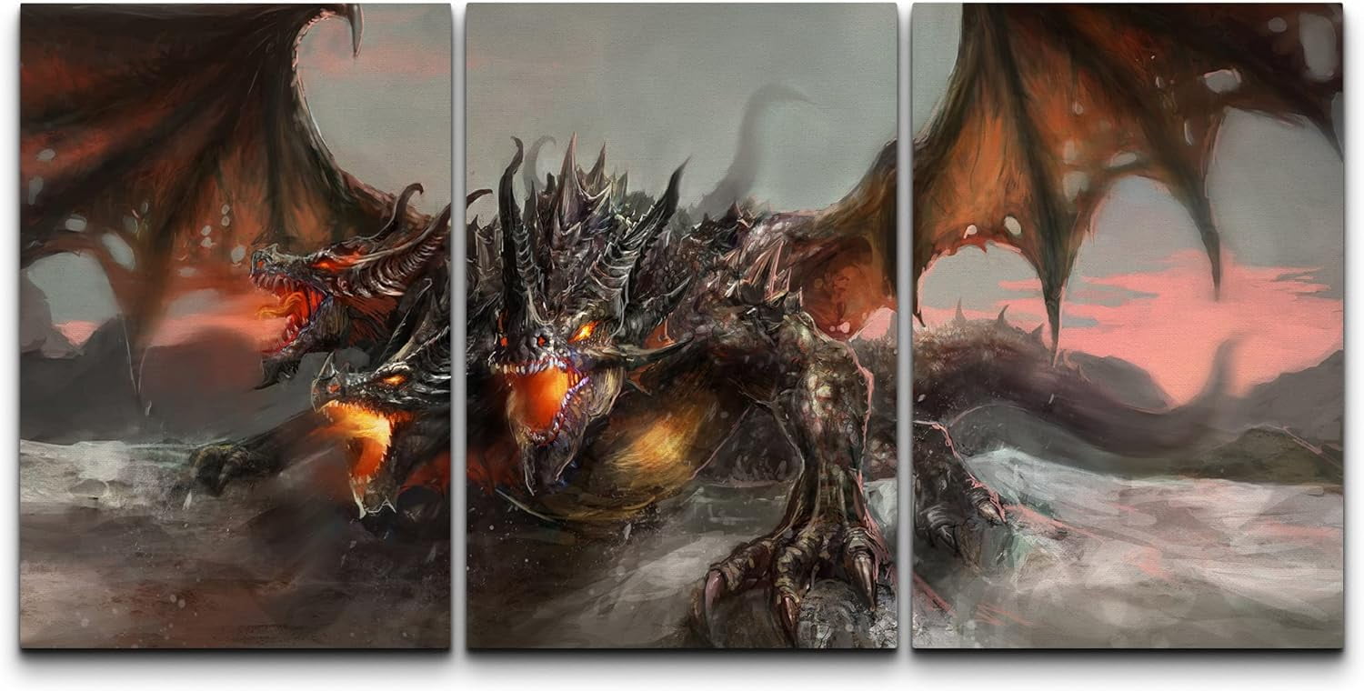 dashuaibi-Canvas Print Wall Art Set Mystic Magic Fire Breathing Dragon ...
