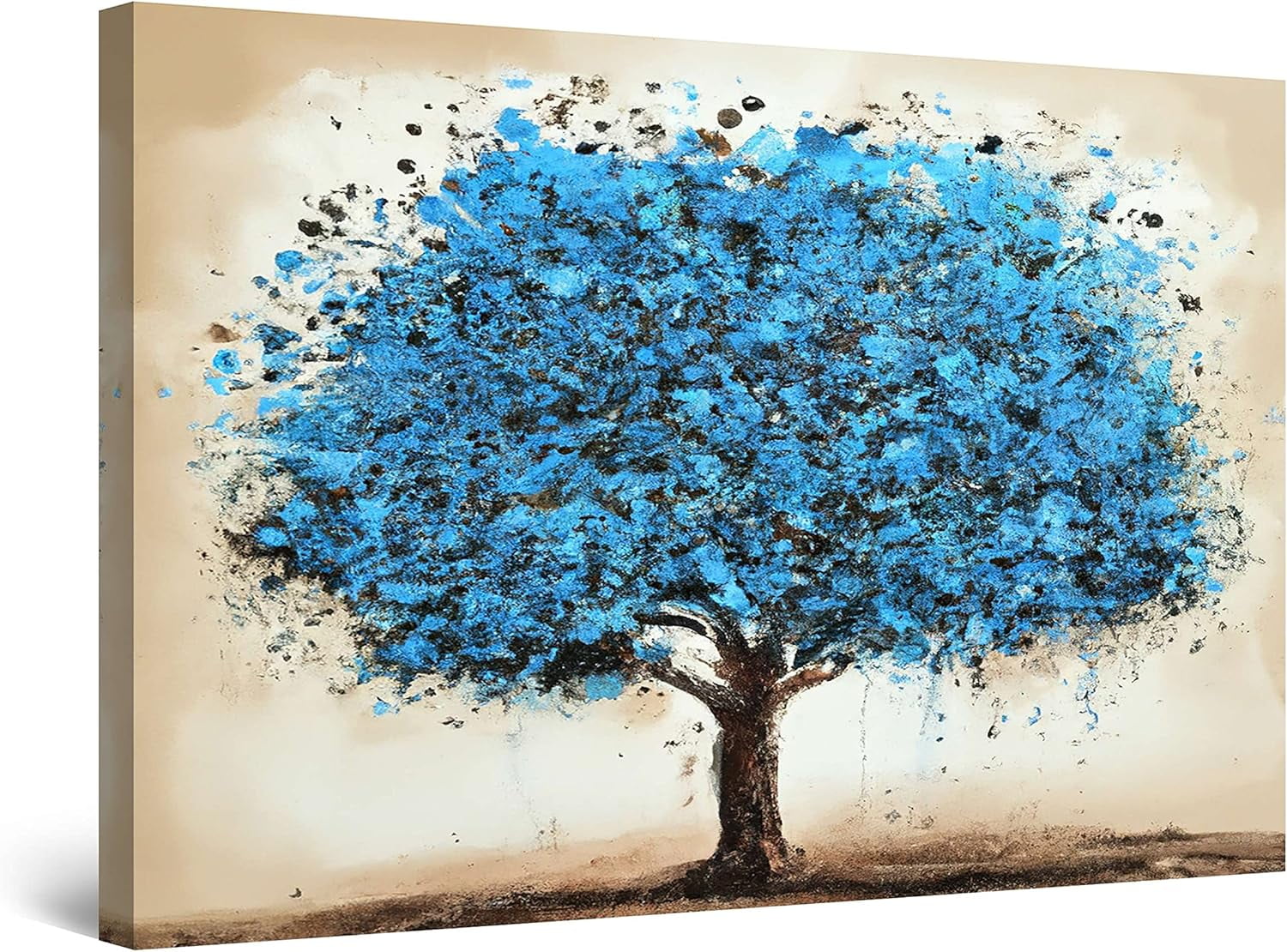 AXXPosters-Canvas Wall Art Abstract - Turquoise Tree Beige Painting ...