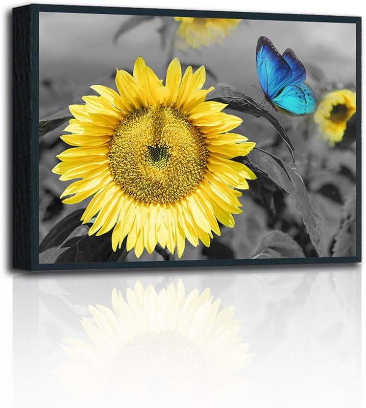dashuaibi- Canvas Wall Art Sunflower Blue Butterfly Picture Bathroom ...