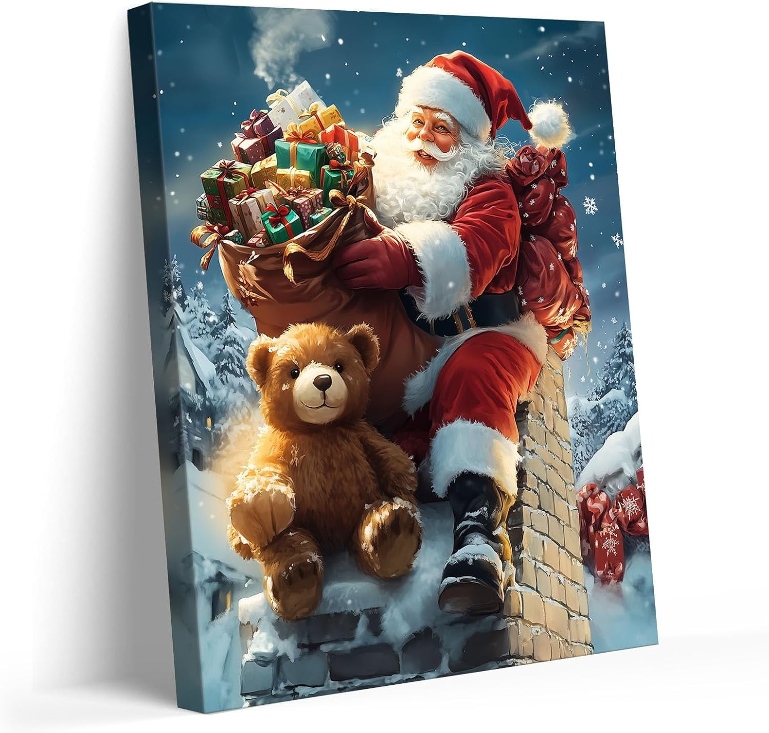 dashuaibi-Christmas Canvas Wall Art, Santa with Reindeer at Chimney ...