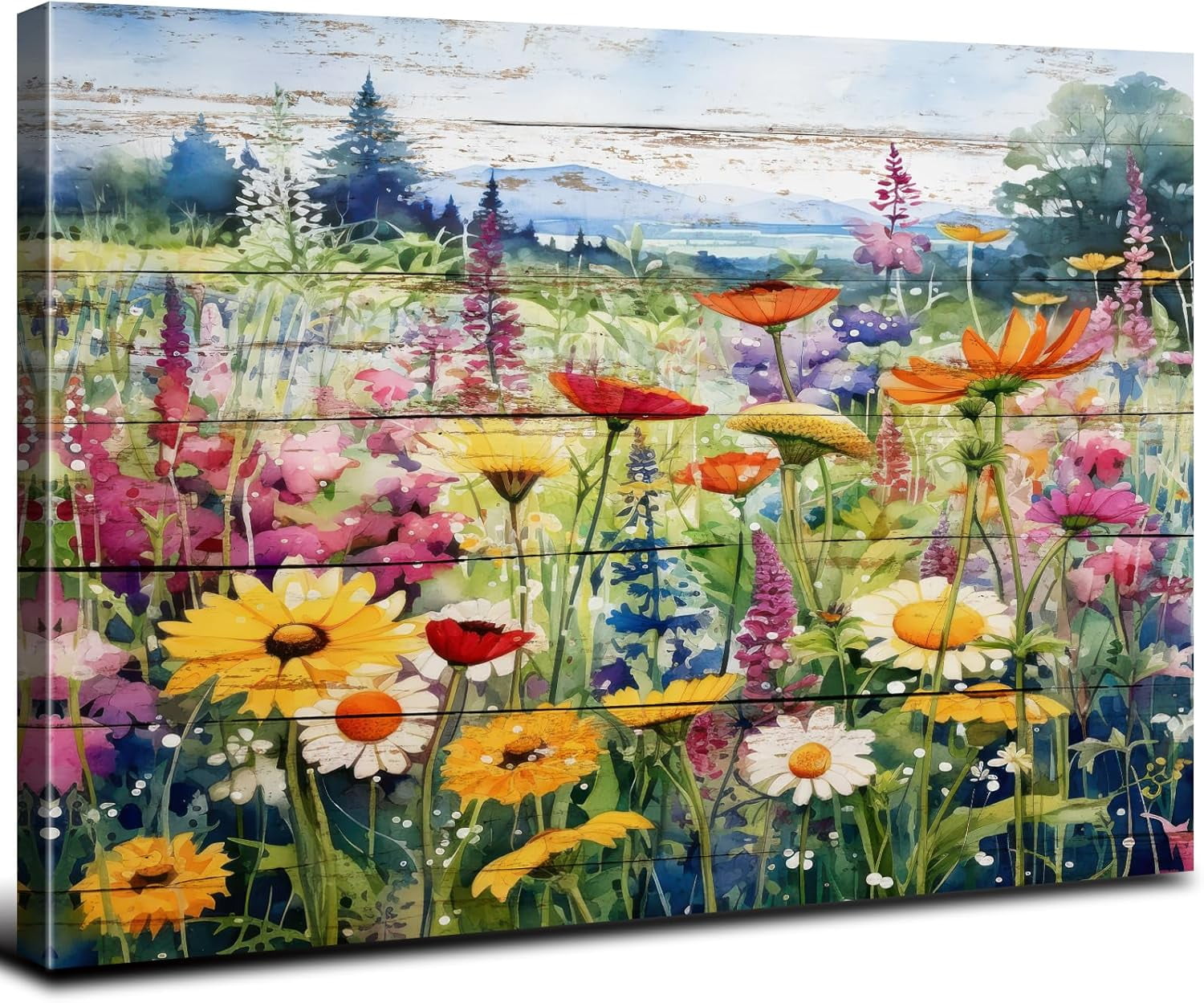 dashuaibi-Colorful Wildflower Wall Art Rustic Farmhouse Floral Scenery ...