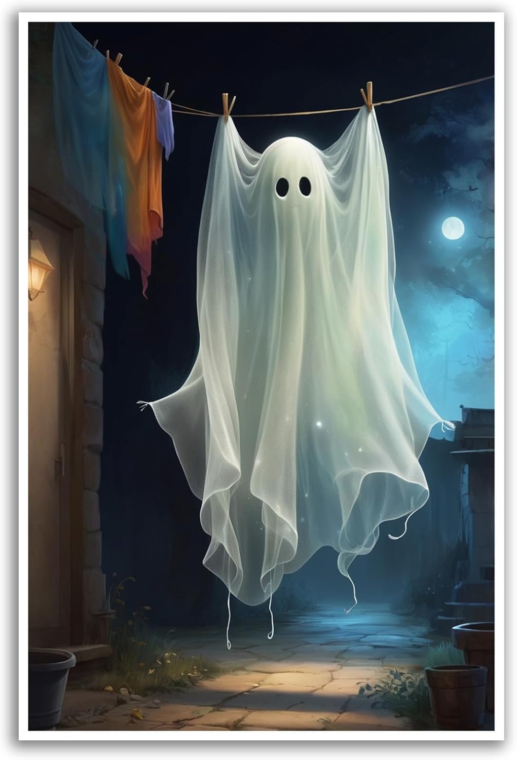 dashuaibi-Cute Ghost Canvas Wall Art Funny Laundry Day Ghost Poster ...