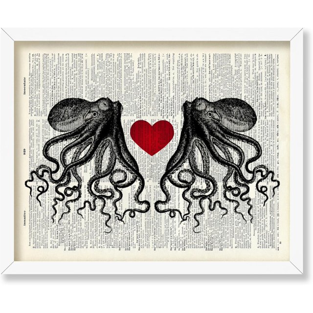 dashuaibi-Dictionary Art Poster - Giant Octopus Couple Print - Red ...