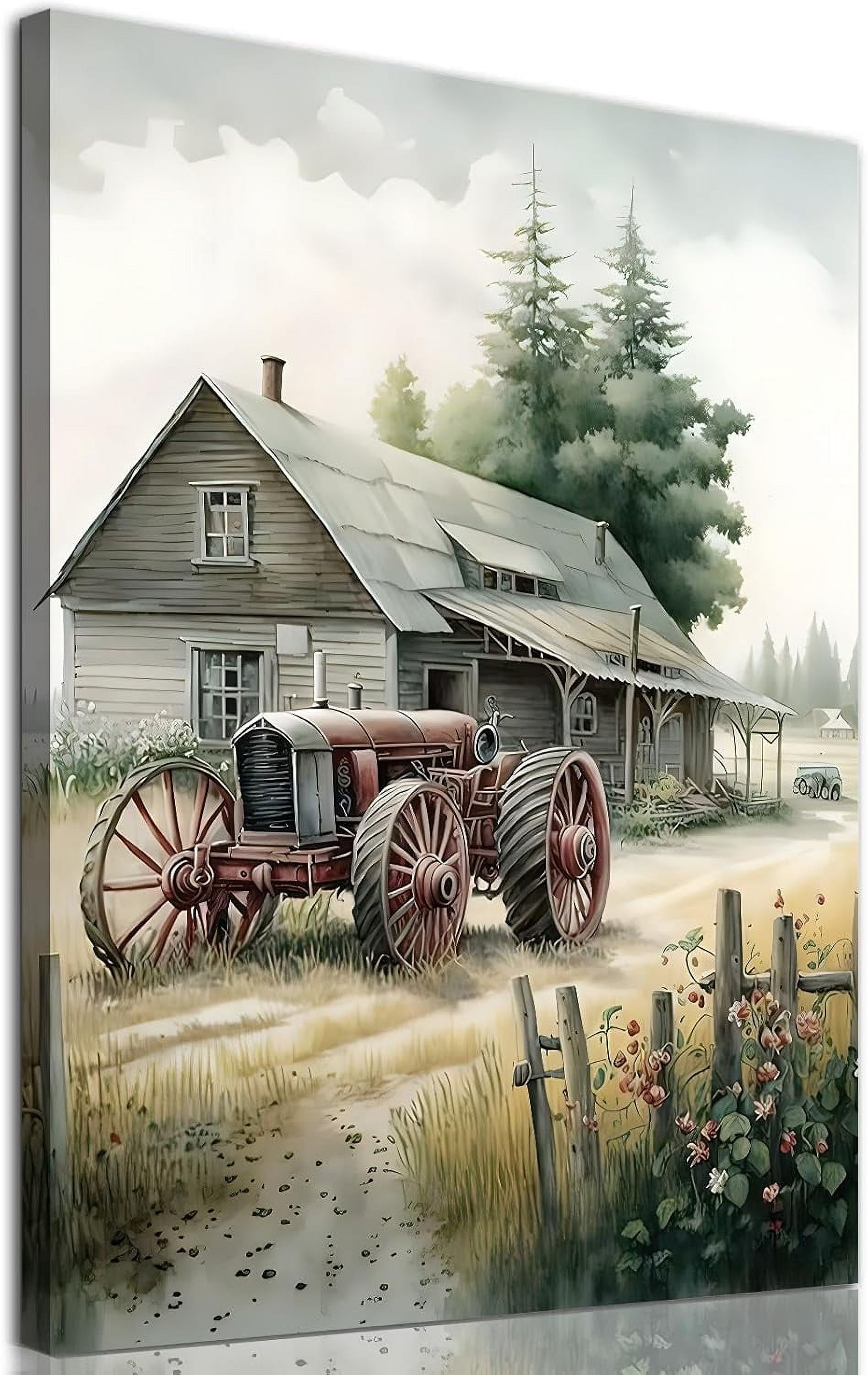 dashuaibi-Farmhouse Canvas Wall Art Old Tractor Pictures Rustic Barn Prints Country House ...