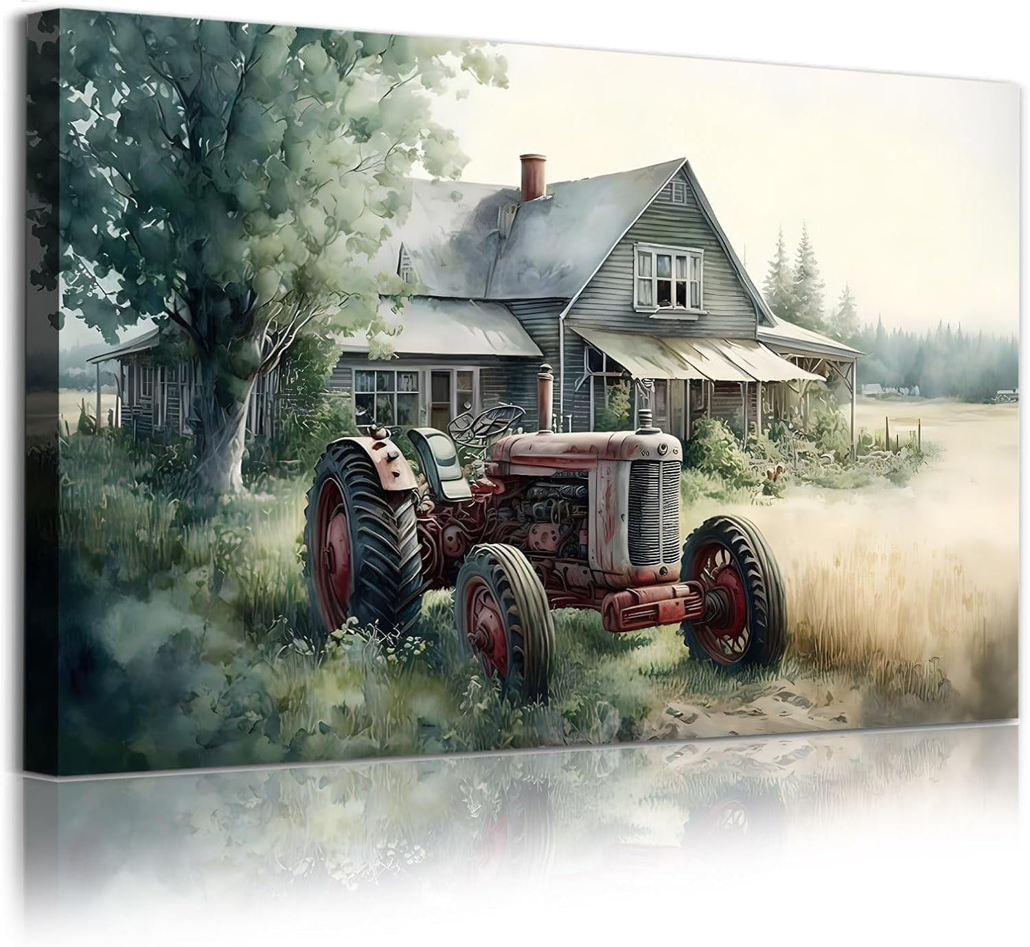 dashuaibi-Farmhouse Rustic Painting, 16x24in Canvas Wall Art, Old Barn Poster, Red Tractor ...
