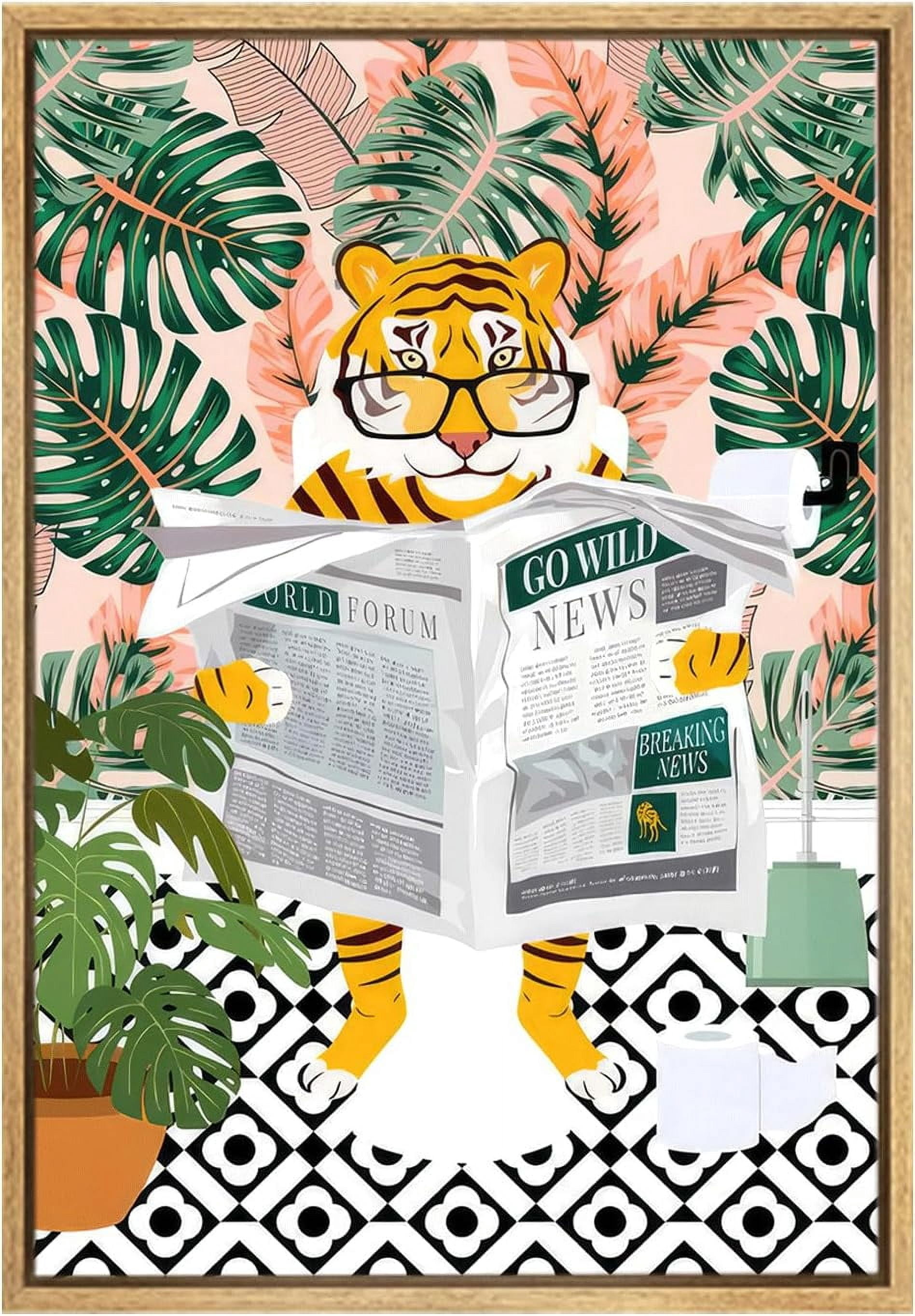 dashuaibi-Funny Bathroom Tiger Wall Art Tiger Reading Newspaper on ...