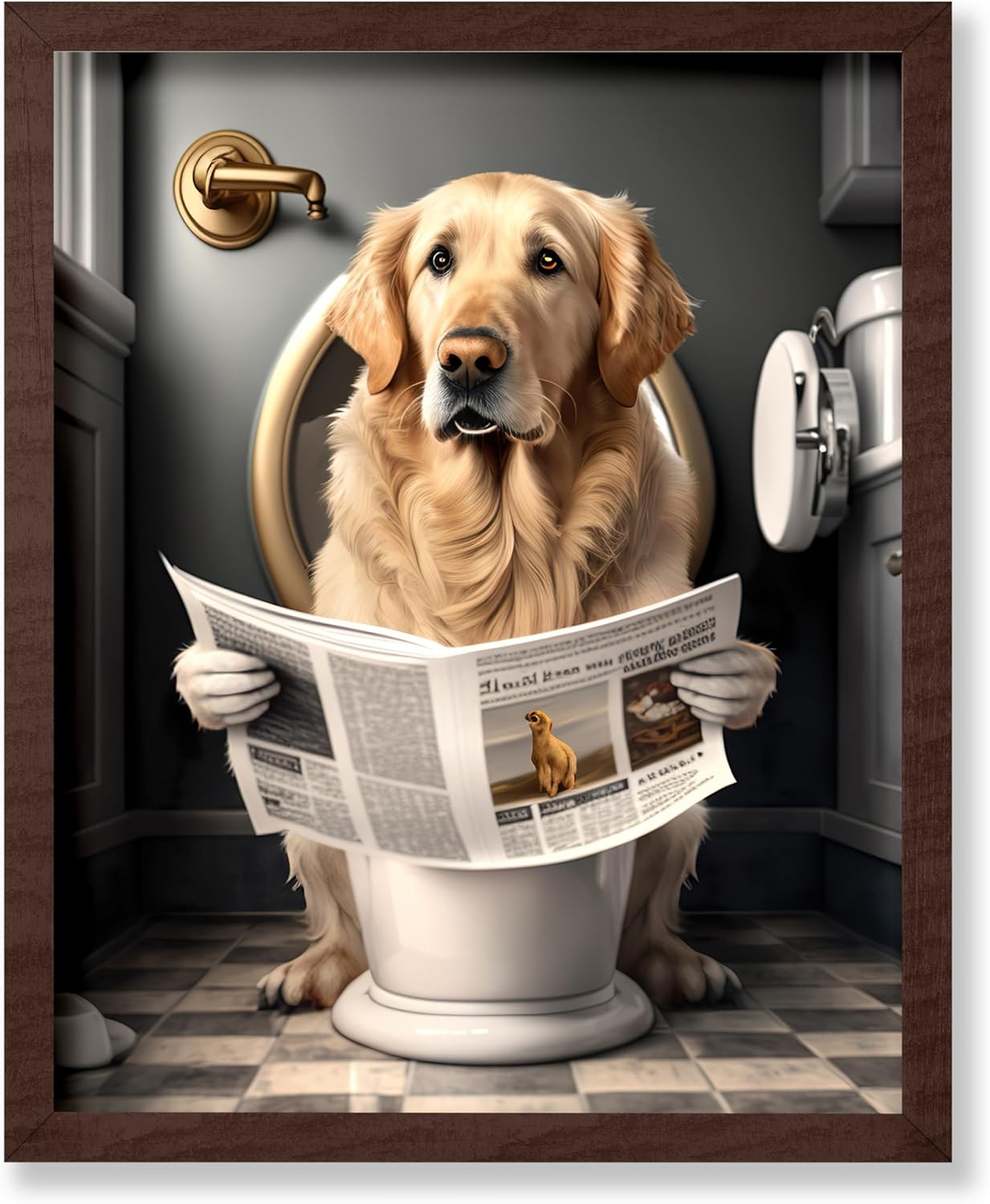 dashuaibi-Golden Retriever Sitting on Toilet Poster - Dog Reading a ...