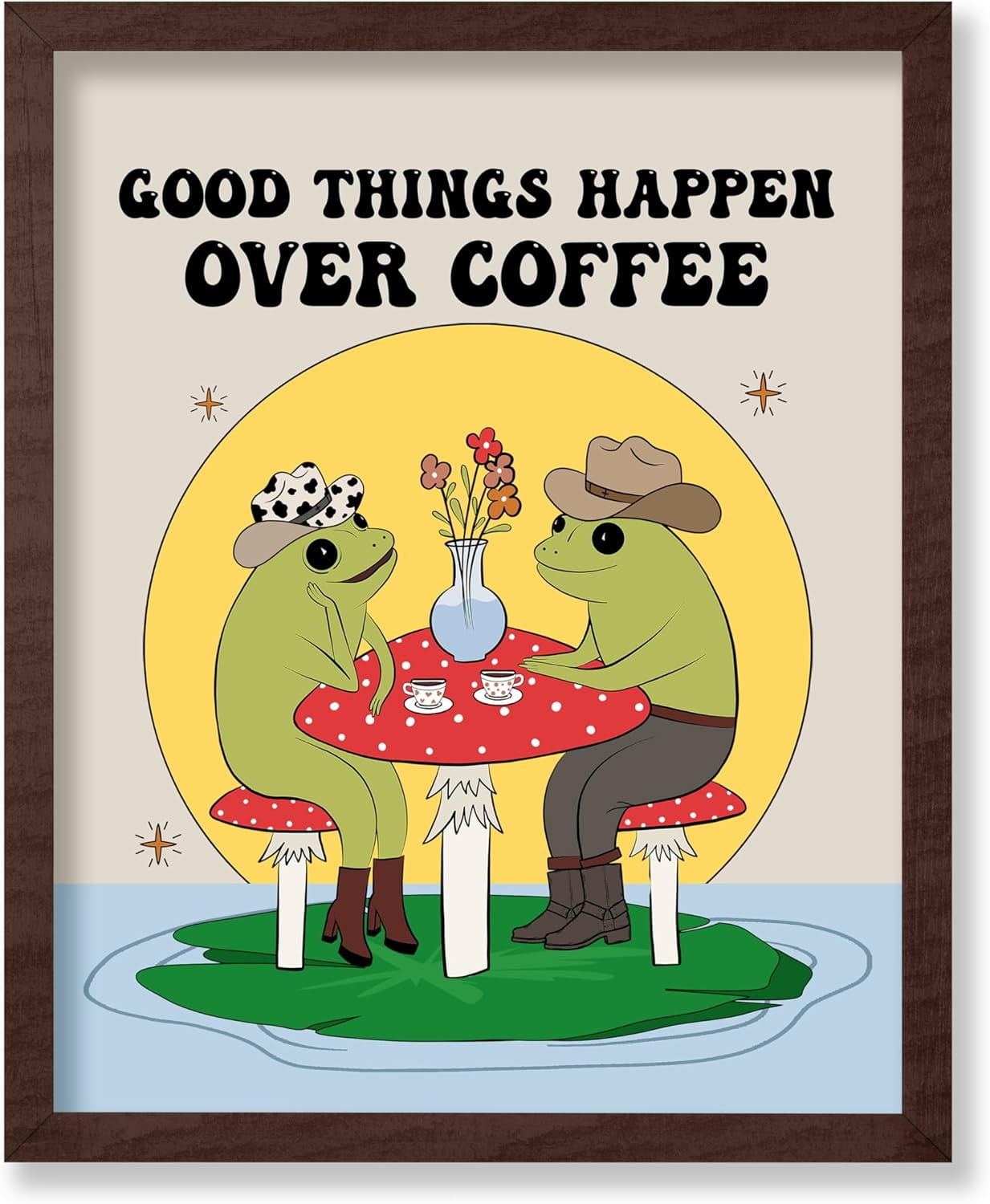 dashuaibi-Good Things Happen Over Coffee Poster - Retro Cowboy Frogs ...