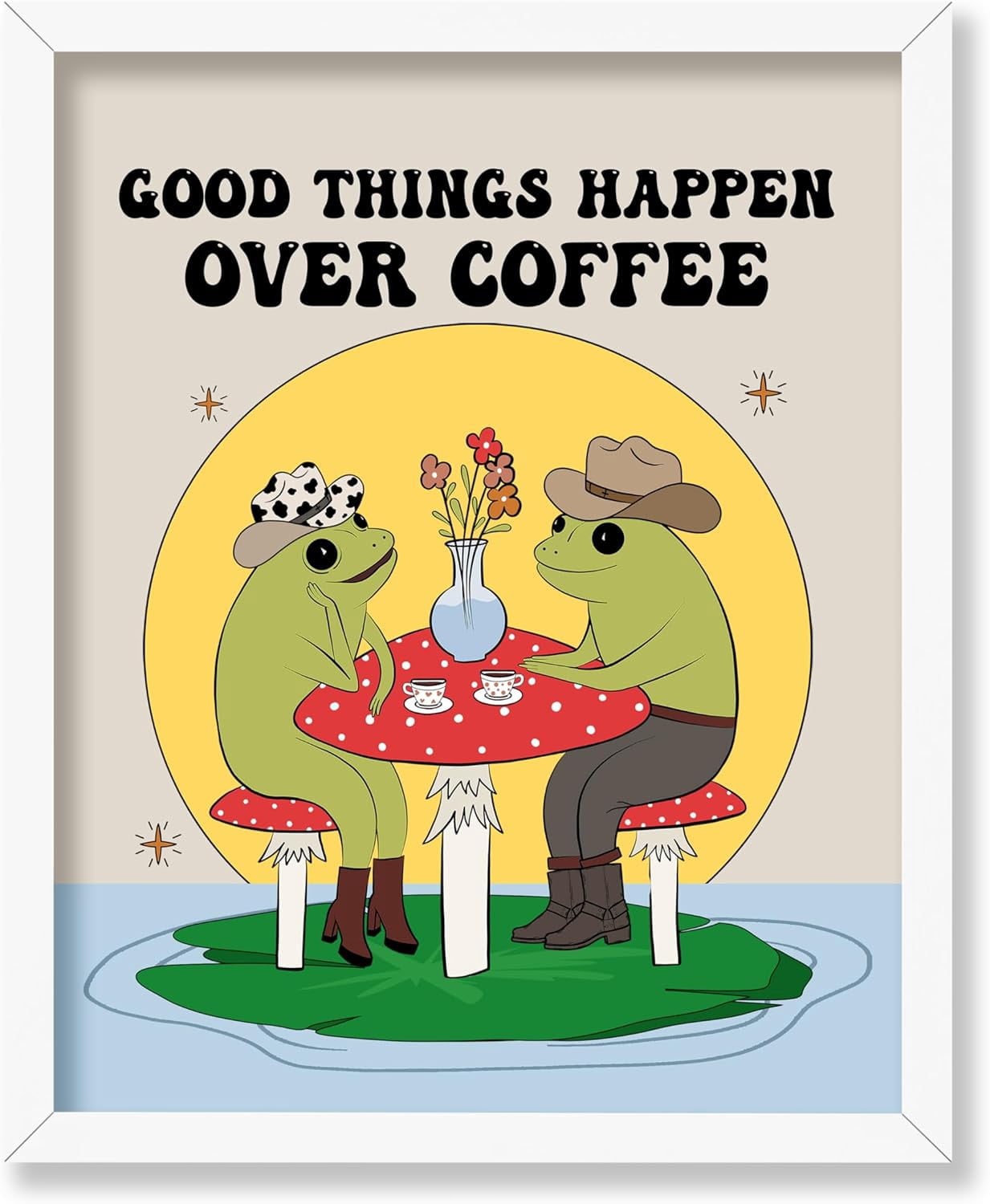 dashuaibi-Good Things Happen Over Coffee Poster - Retro Cowboy Frogs ...