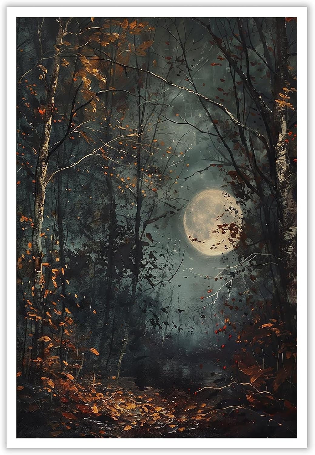 dashuaibi-Horror Creepy Autumn Full Moon Dark Forest Canvas Wall Art ...