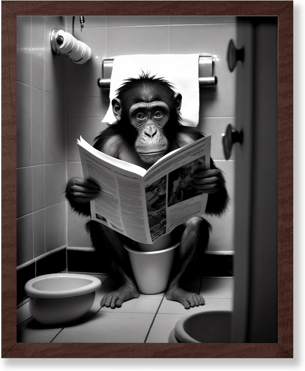 dashuaibi-Monkey Sitting on Toilet Poster - Monkey Reading a Newspaper ...