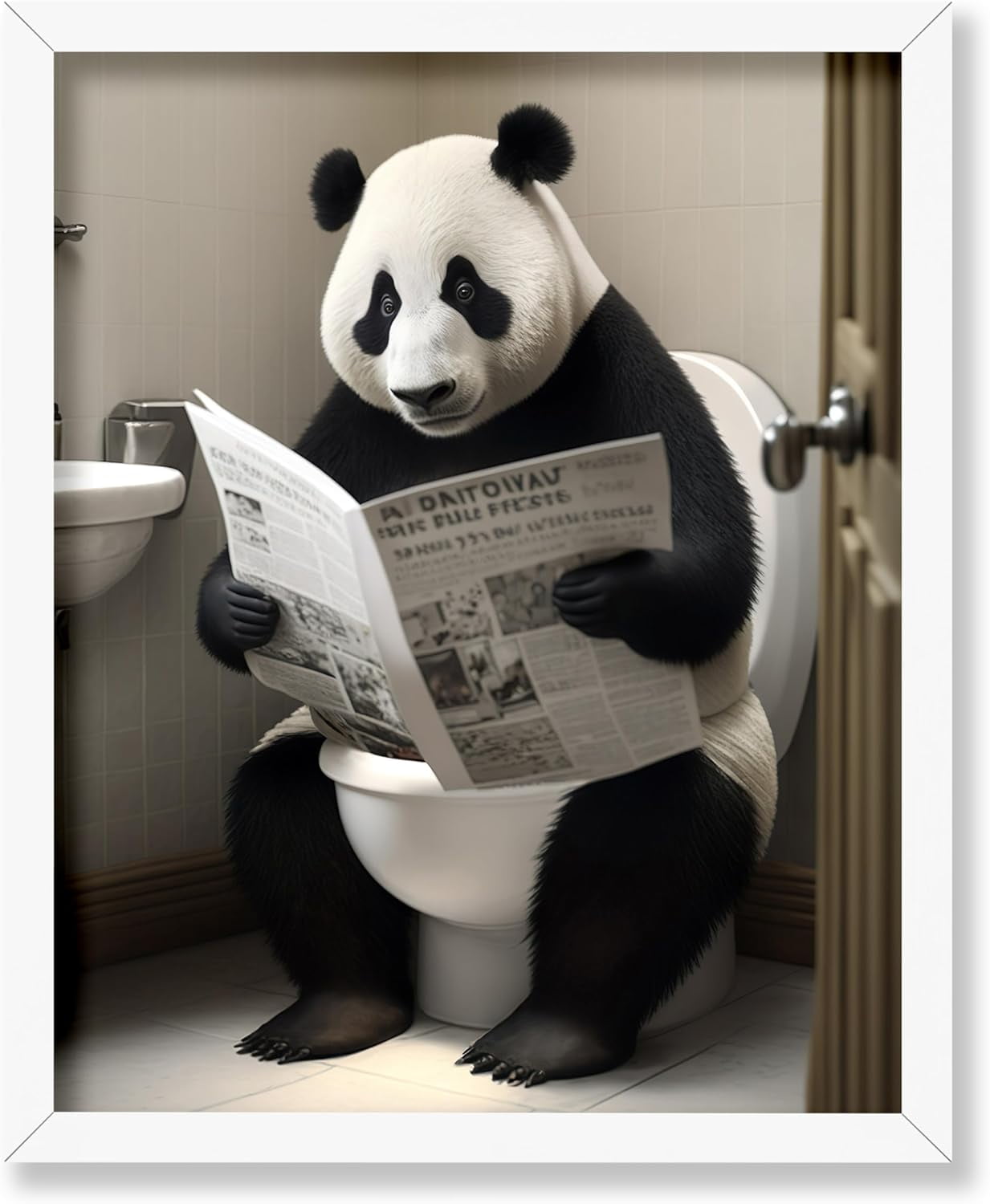 dashuaibi-Panda Sitting on Toilet Poster - Panda Reading a Newspaper ...