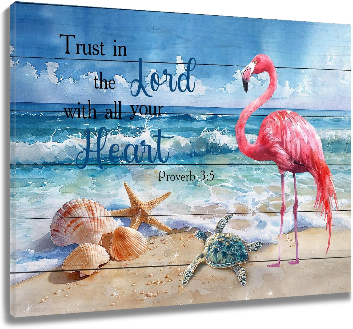 dashuaibi-Pink Flamingo Wall Art Sea Turtle Tropical Bird on Beach ...