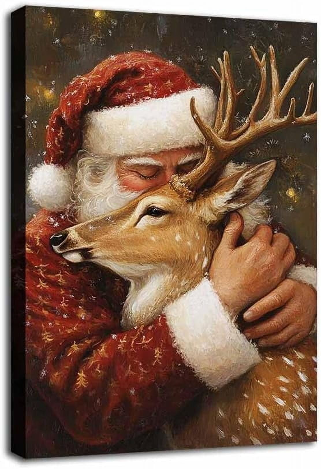 dashuaibi-Santa Claus Hug Reindeer Canvas Poster Santa Canvas Wall Art ...