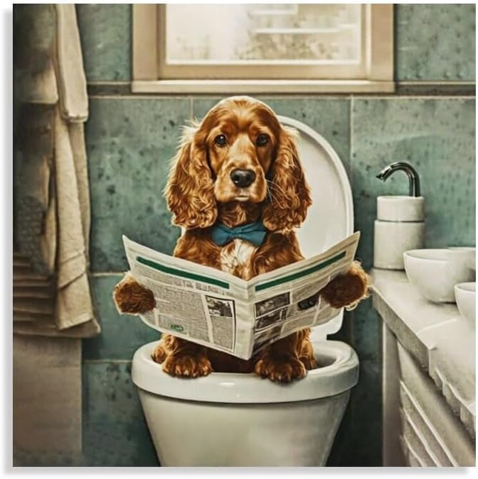 dashuaibi-Square Canvas Bathroom Decor Cocker Spaniel Dog Wall Decor ...