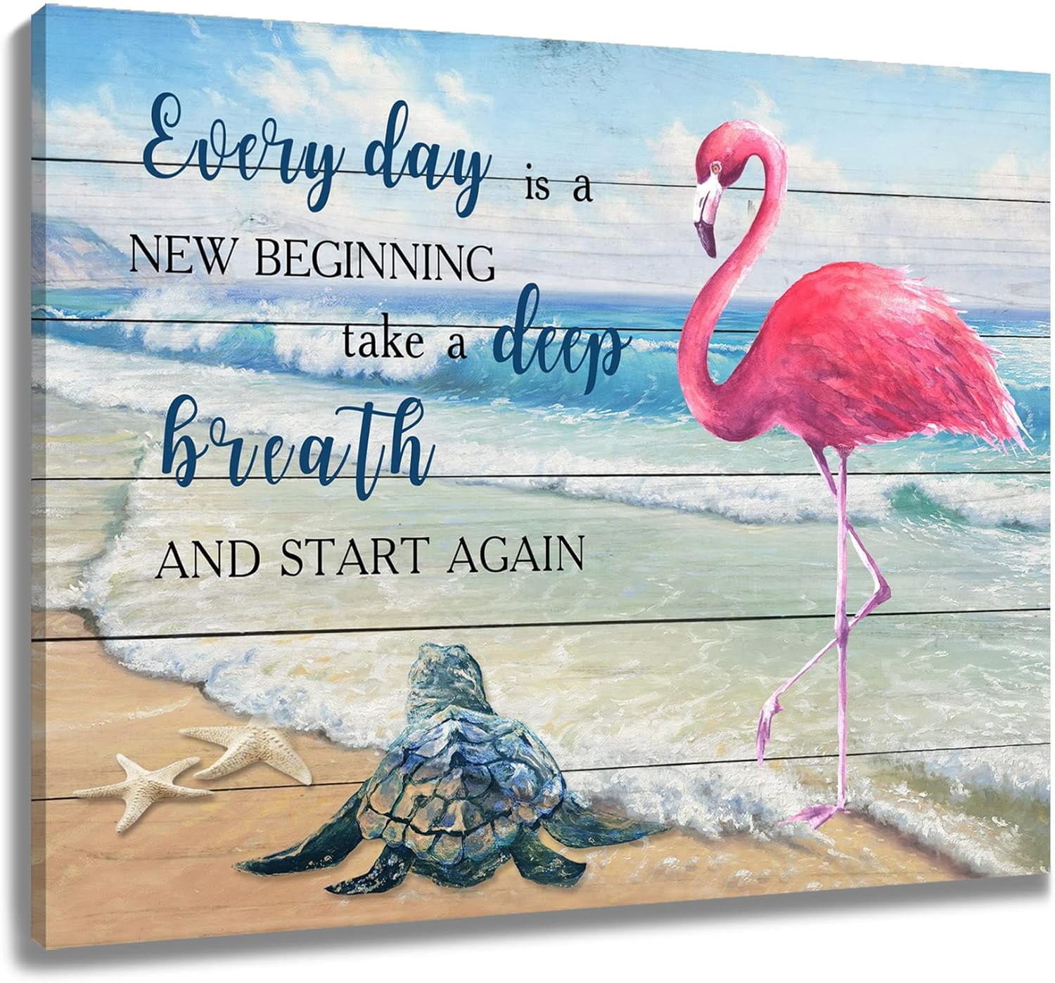 dashuaibi-Tropical Ocean Wall Art Pink Flamingo Sea Turtle Coastal ...