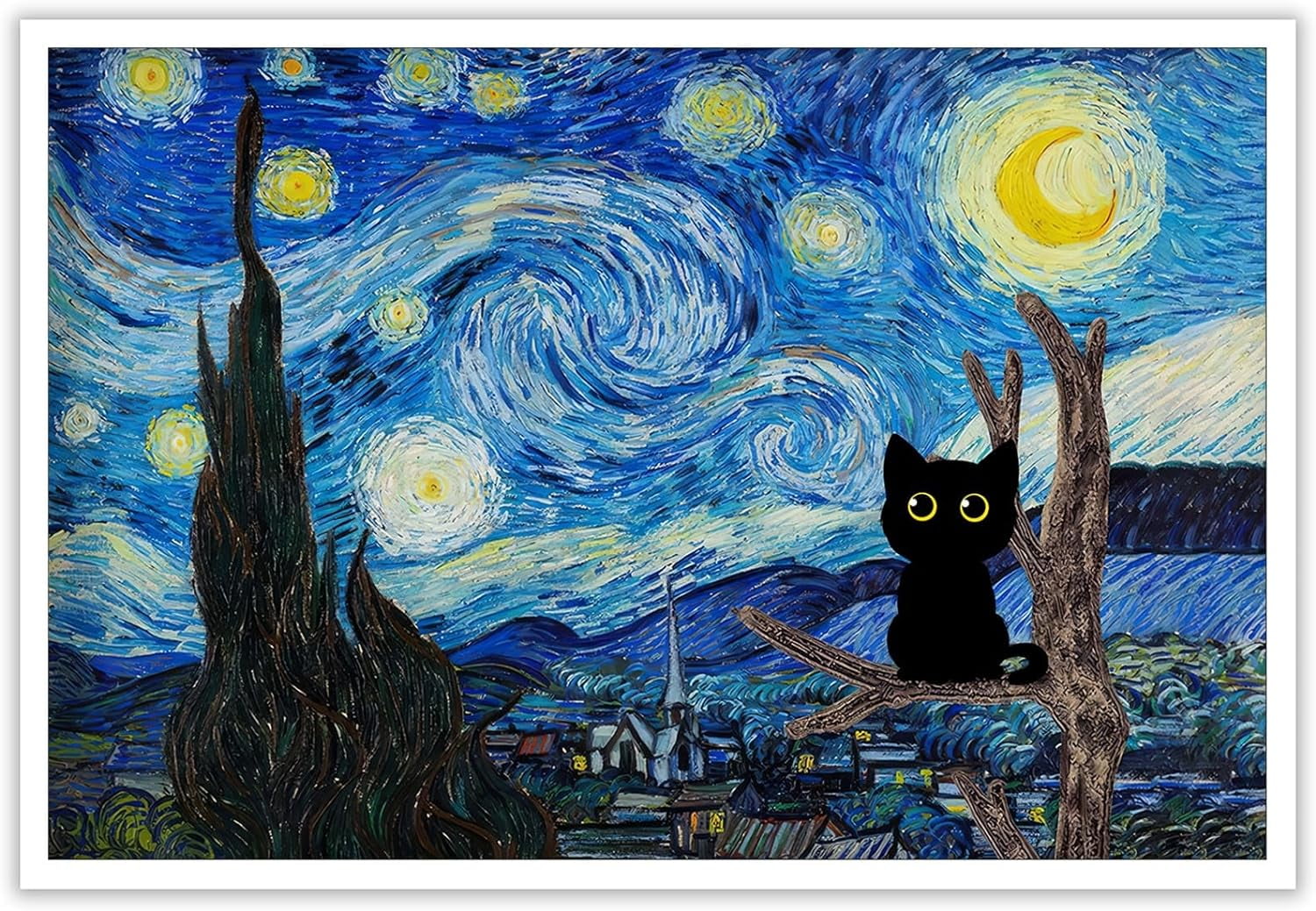 dashuaibi-Van Gogh The Starry Night Cat Canvas Wall Art Famous Oil ...