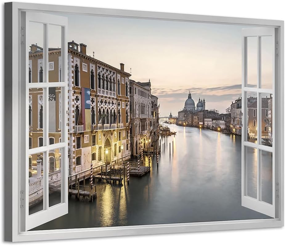 dashuaibi-Venice Cityscape Canvas Wall Art: Water City Picture Fake ...