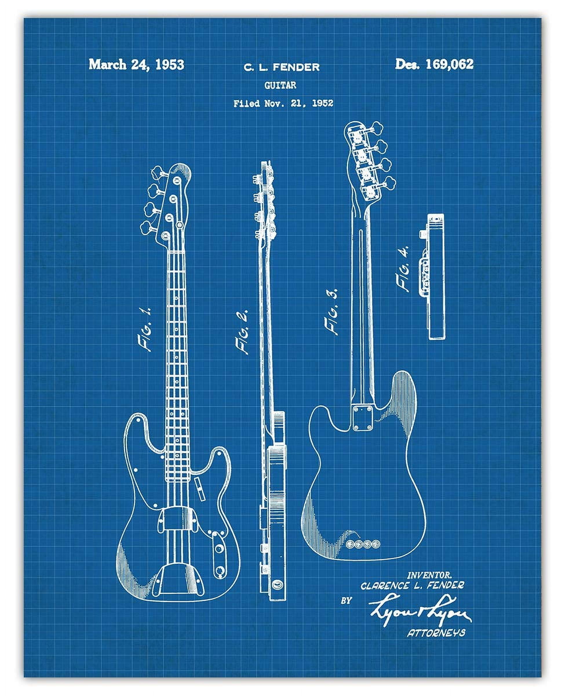 dashuaibi-Vintage Fender Guitar Blueprint Patent Print, Aesthetic Wall ...