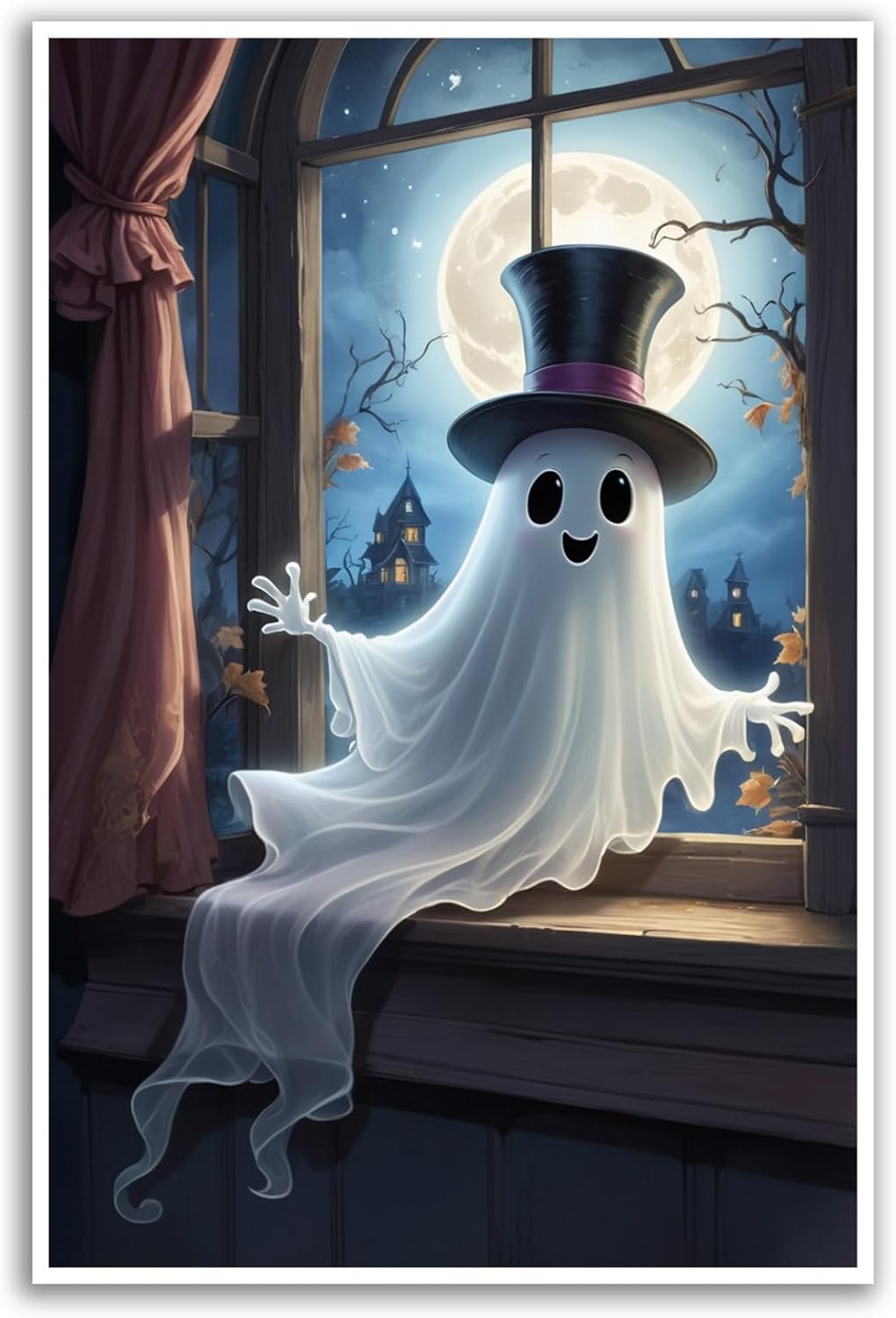 dashuaibi-Vintage Halloween ghost canvas wall art funny cute Magician ...