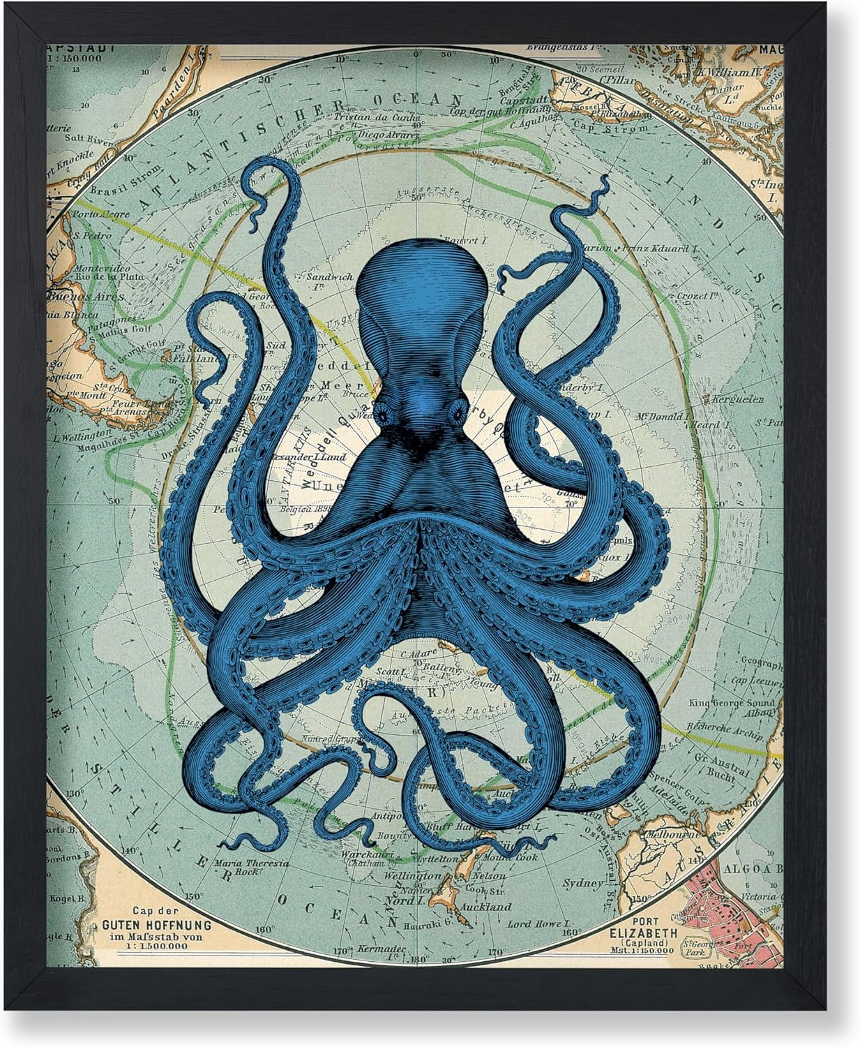 dashuaibi-Vintage Octopus Poster - Kraken Print - Antarctica Map Art ...