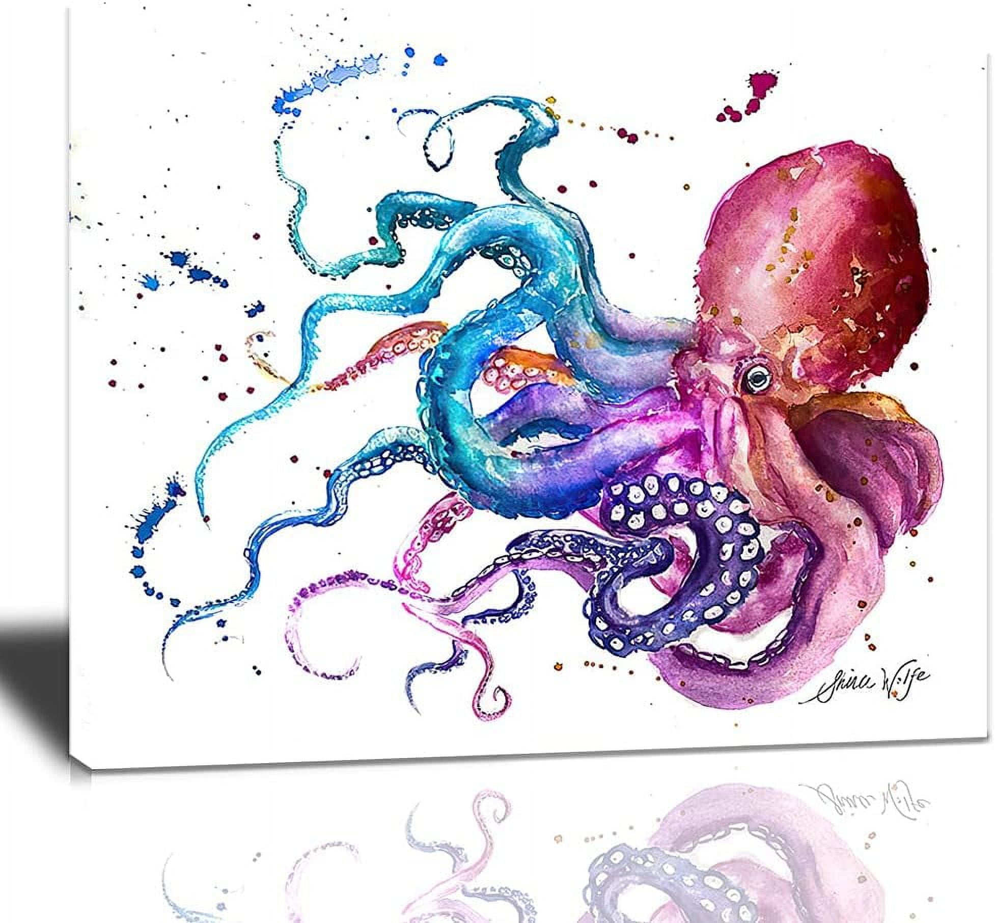 dashuaibi-Watercolor Octopus Decor Wall Art, Abstract Sea Animal Canvas ...