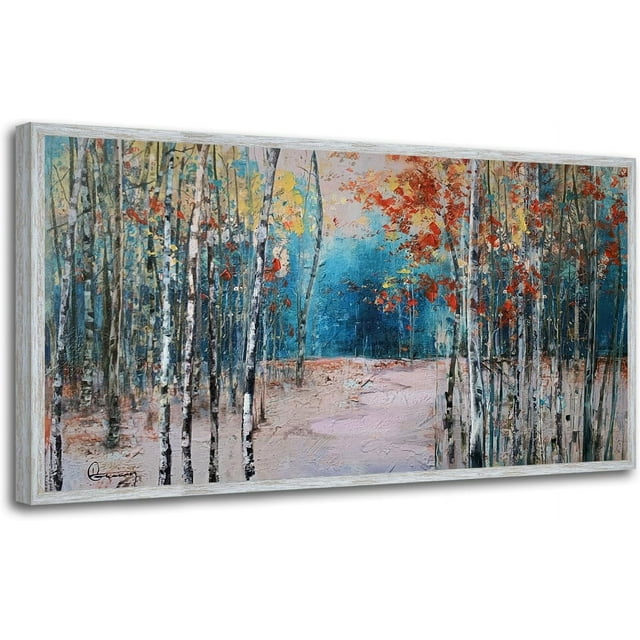 dashuaibi-White Birch Tree Canvas Wall Art Blue Forest Painting ...