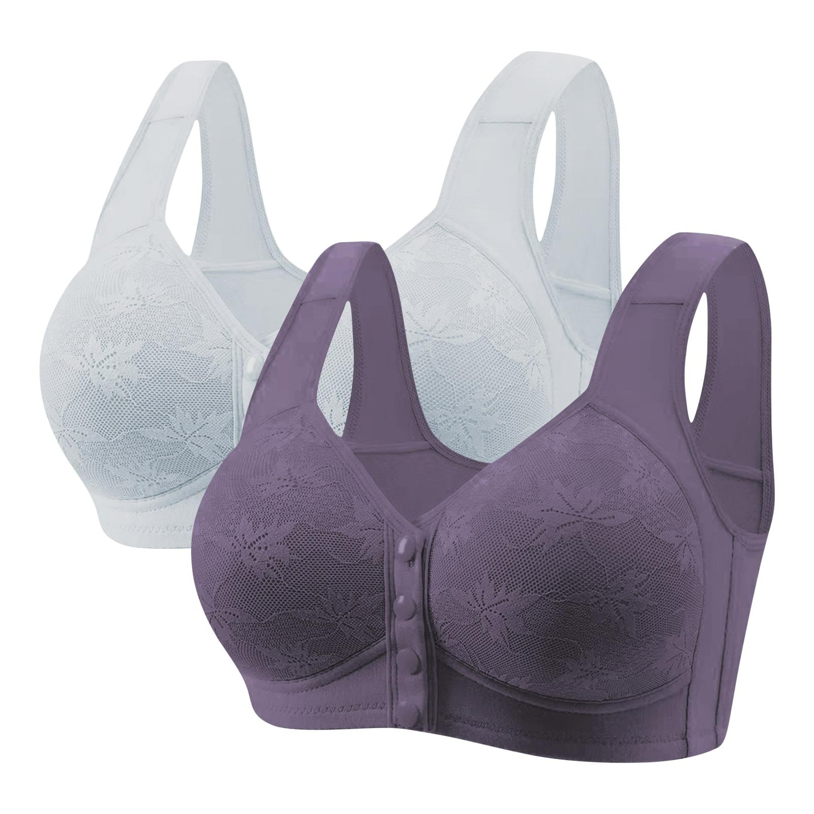 dazeni 2 Pack Women Everyday Front Button Closure Bras Comfortable Push ...