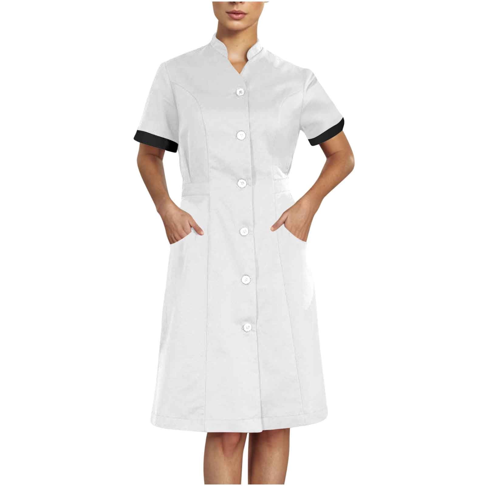 dazeni 2025 Trendy Button Nurse Dress for Women Solid Button Front ...
